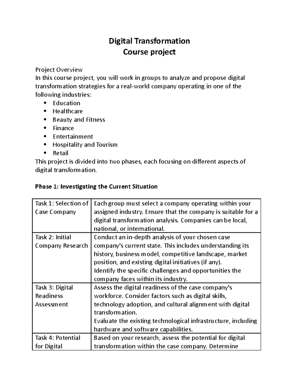 Course project instruction - Digital Transformation Course project ...