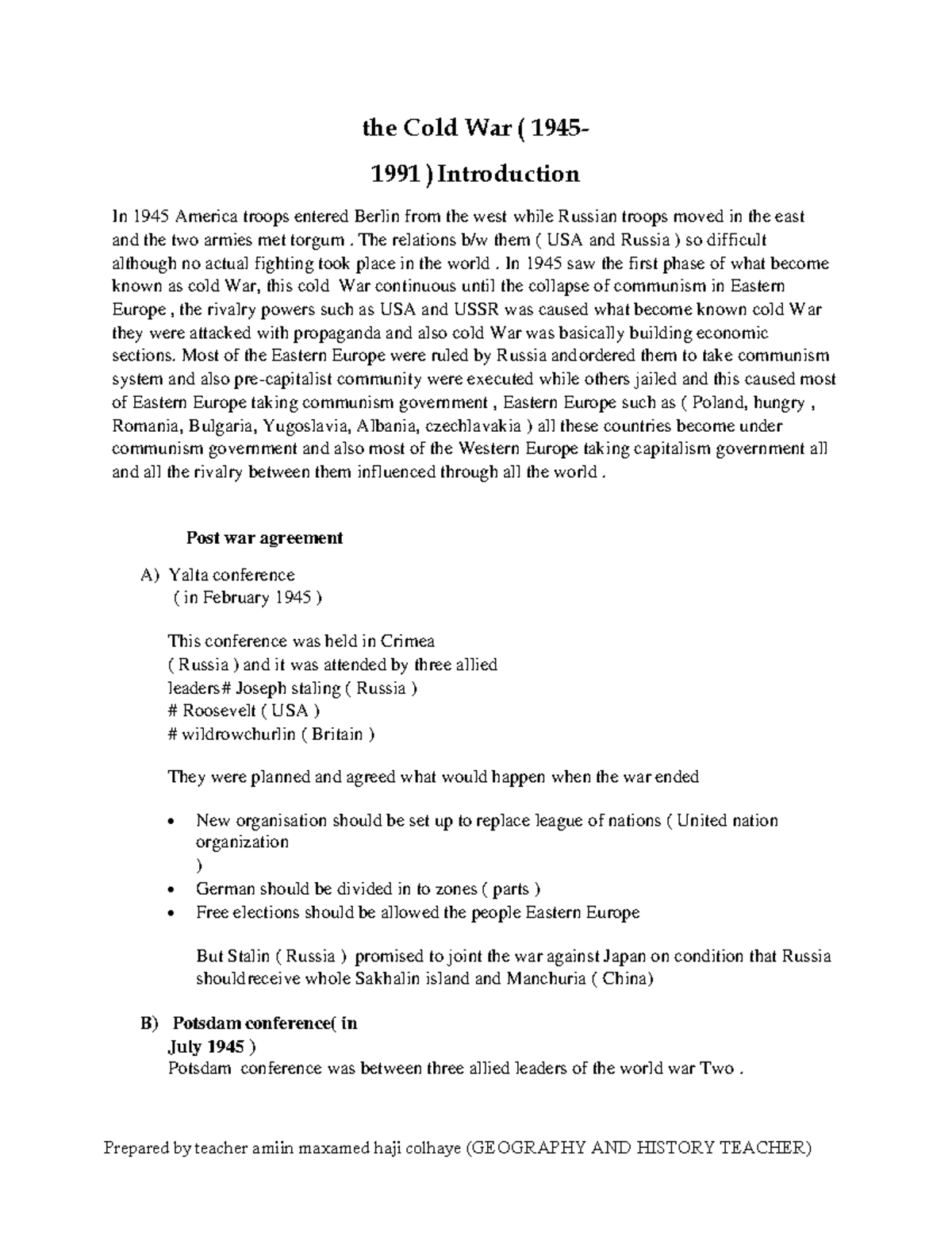 The cold war 111 - History and law - the Cold War ( 1945 - 1991 ...