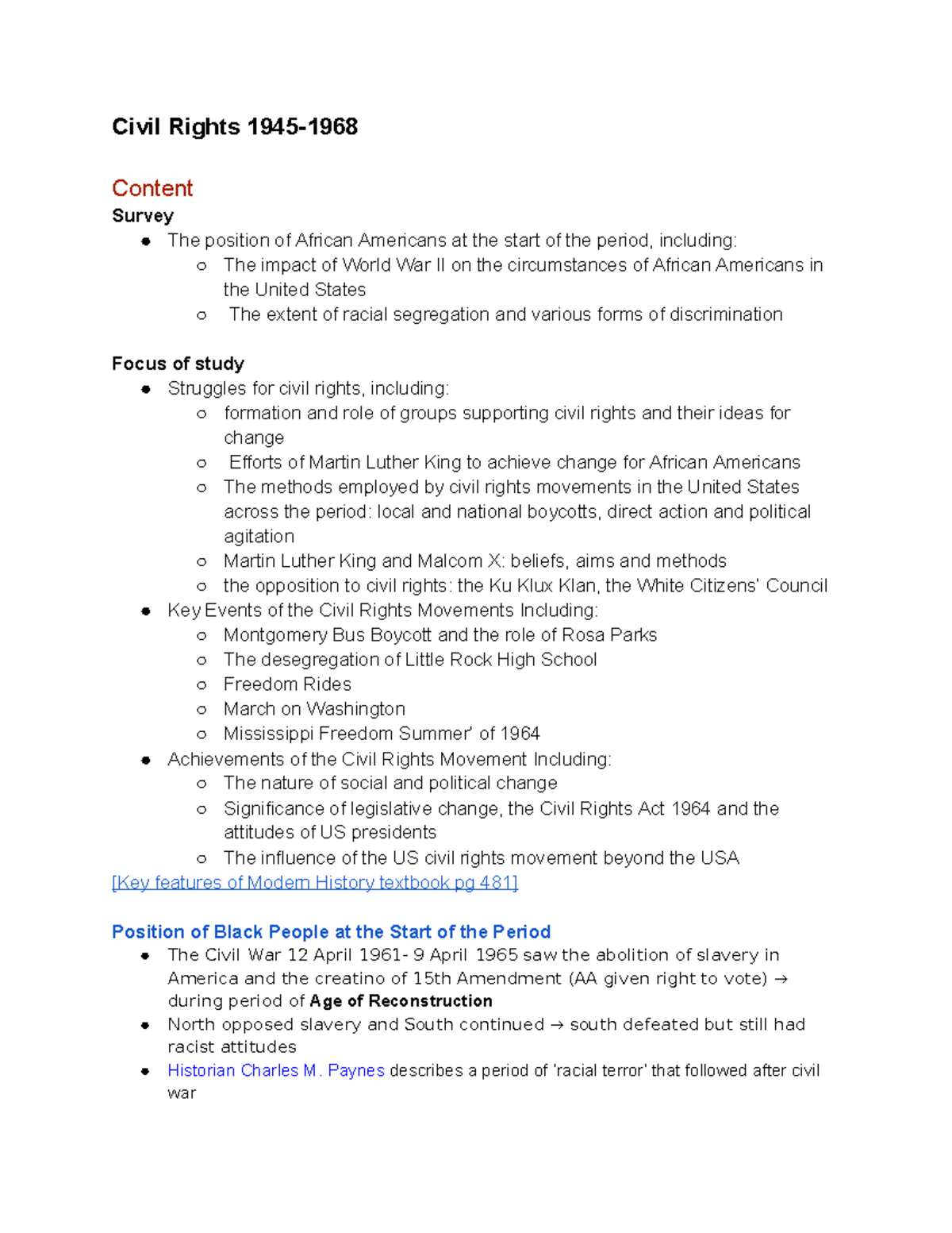 HSC MH Civil Rights 1945-1968 - Civil Rights 1945- Content Survey The ...