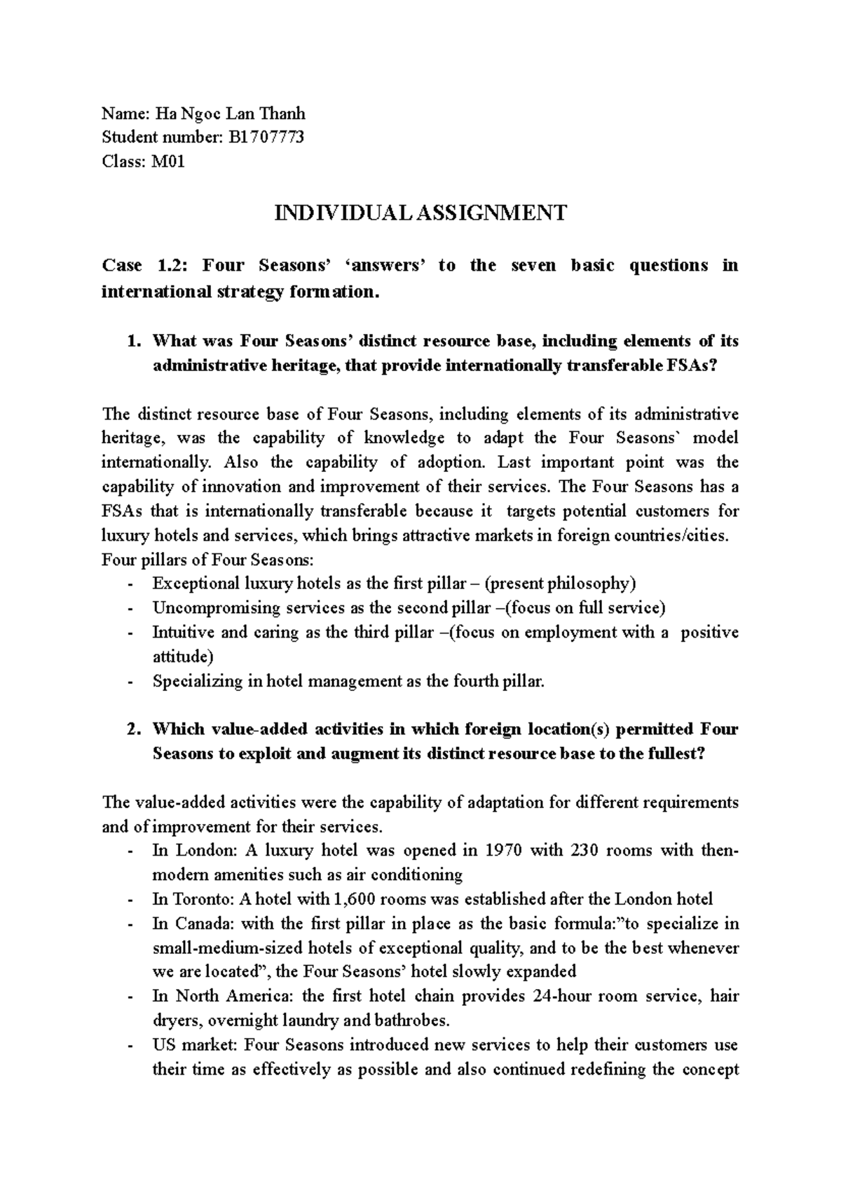 IB-strategy-assignment - Name: Ha Ngoc Lan Thanh Student number: B ...