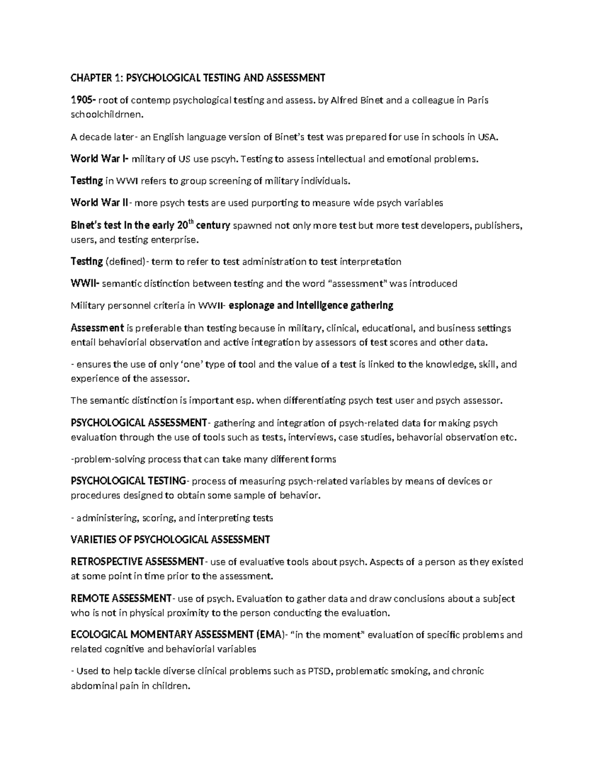 Chapter 1- Psych Assessment - CHAPTER 1: PSYCHOLOGICAL TESTING AND ...