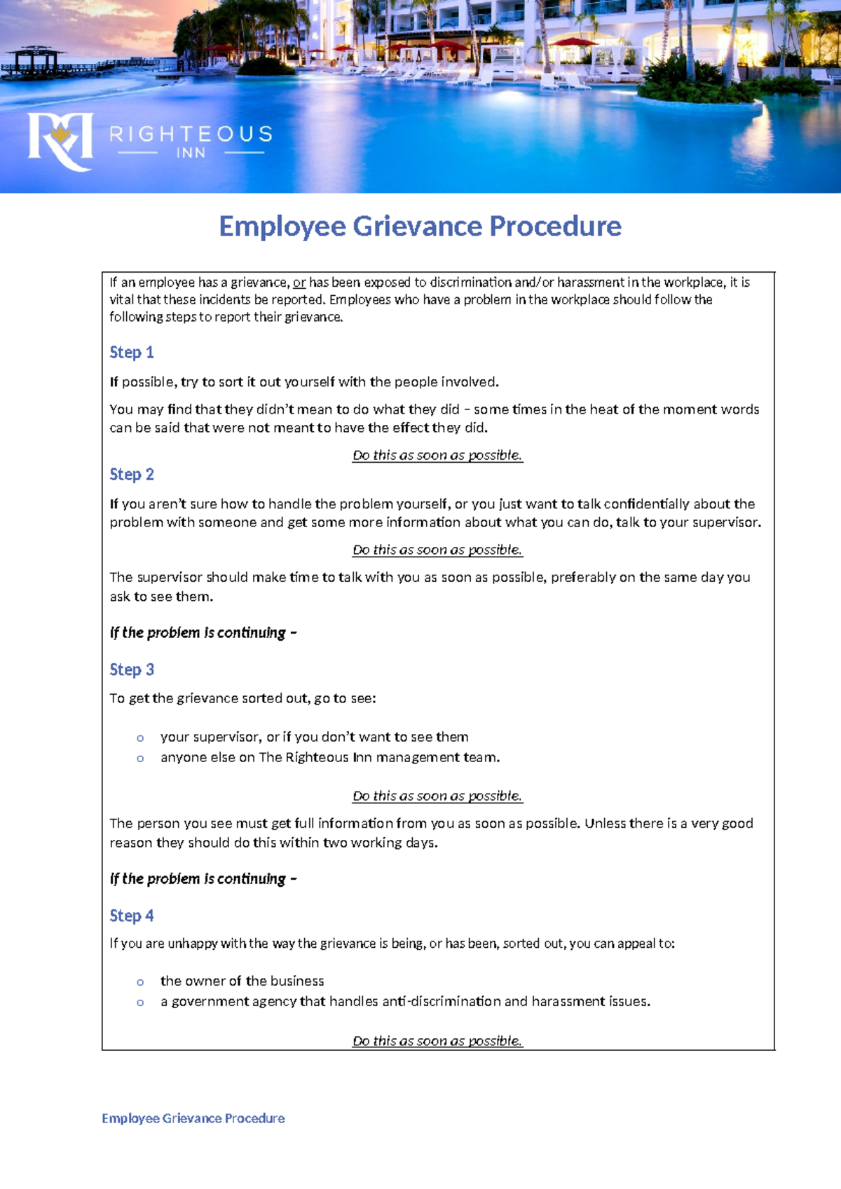 Righteous Inn - Employee Grievance Procedure - Employee Grievance ...