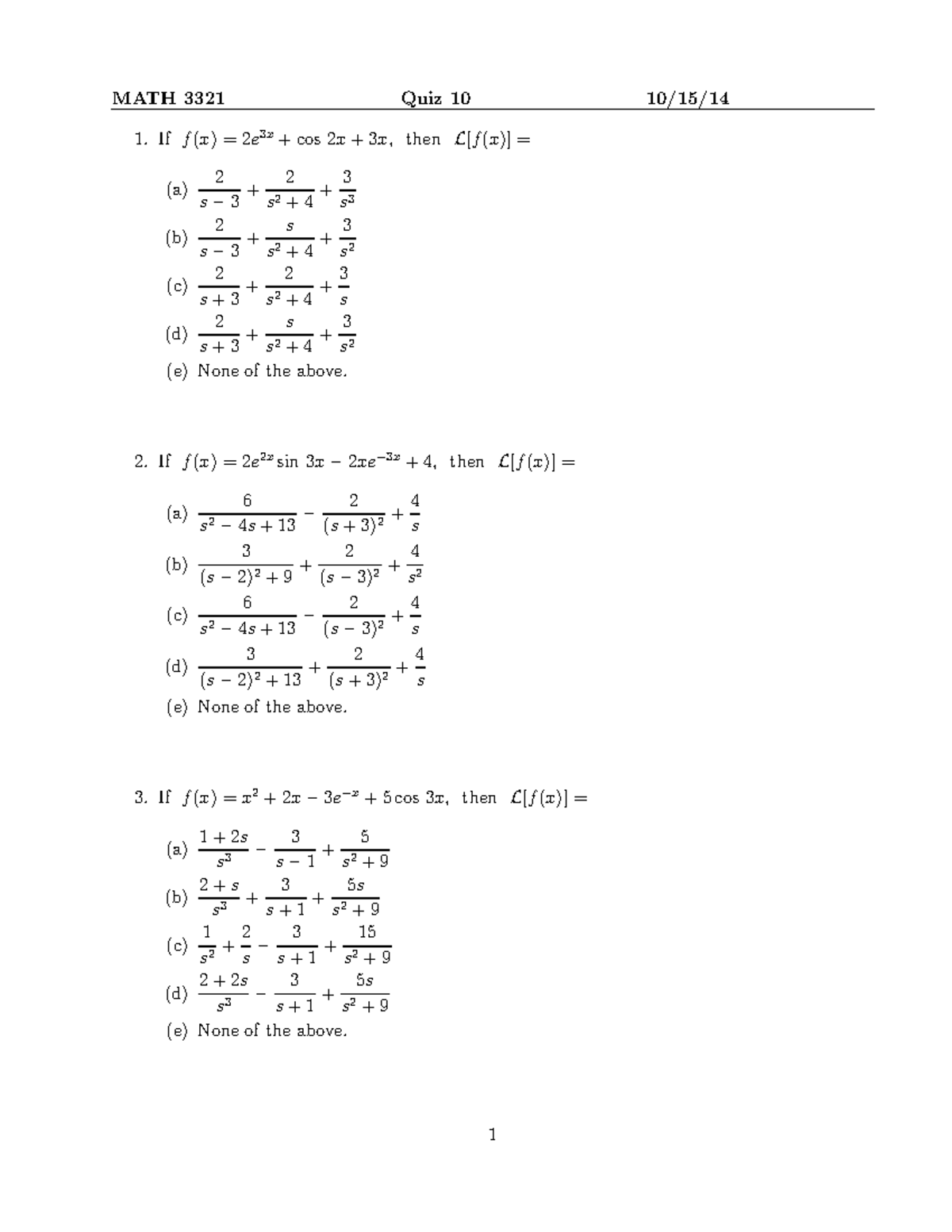 Quiz 10 Solution on Engineering Mathematics - MATH 3321 - UH - Studocu