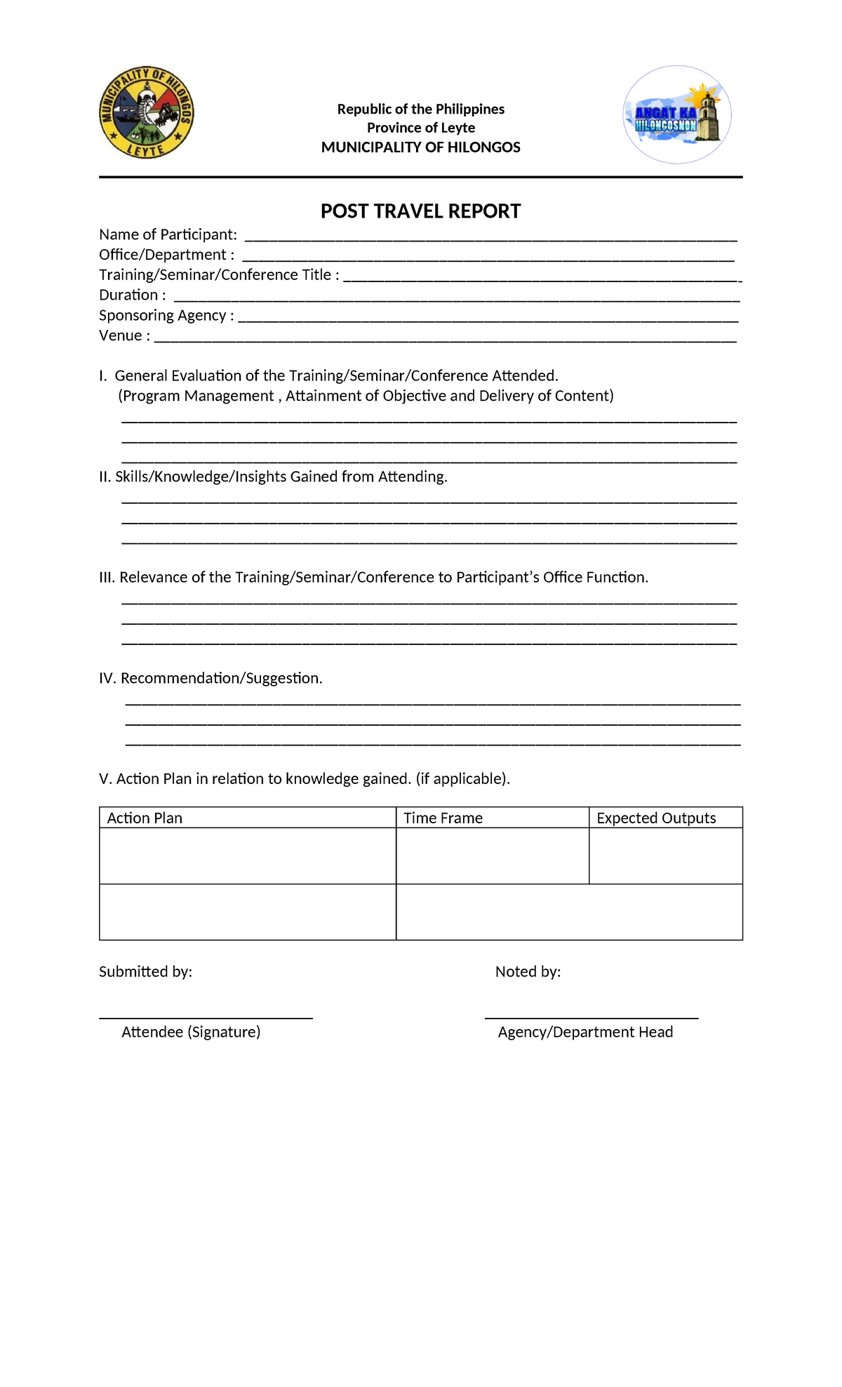 POST Travel Report PRO Forma - Republic of the Philippines Province of ...