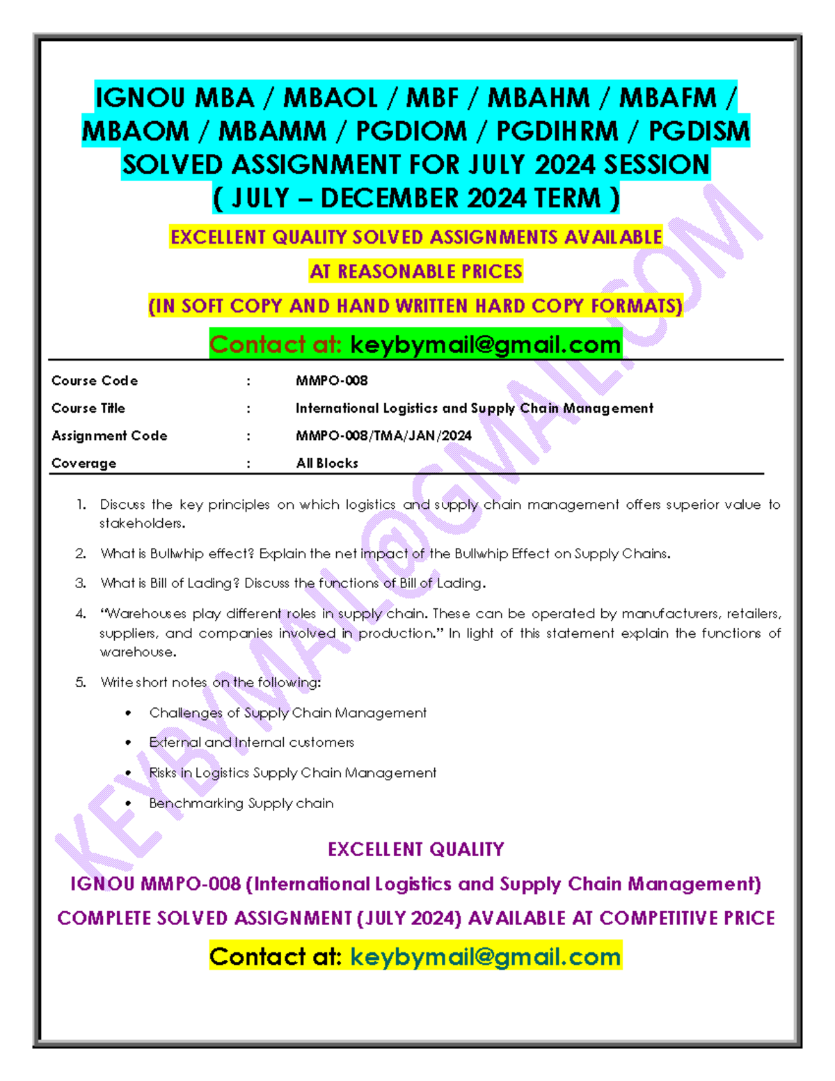 MMPO-008 (JULY 2024 Session) - IGNOU MBA / MBAOL / MBF / MBAHM / MBAFM / MBAOM / MBAMM / PGDIOM ...