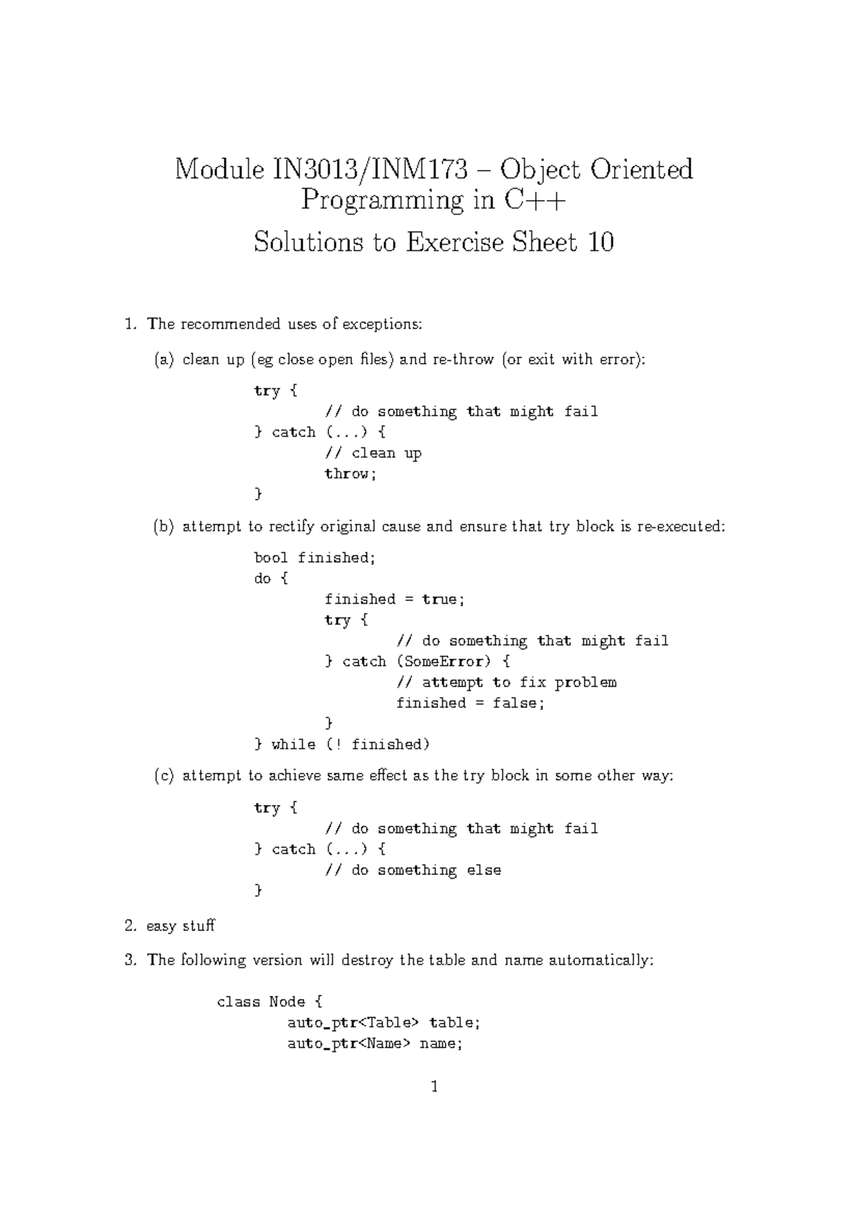 2016-2017 Lab Exercise Sheet 10 - Solutions - Module IN3013/INM173 – Object Oriented Programming ...