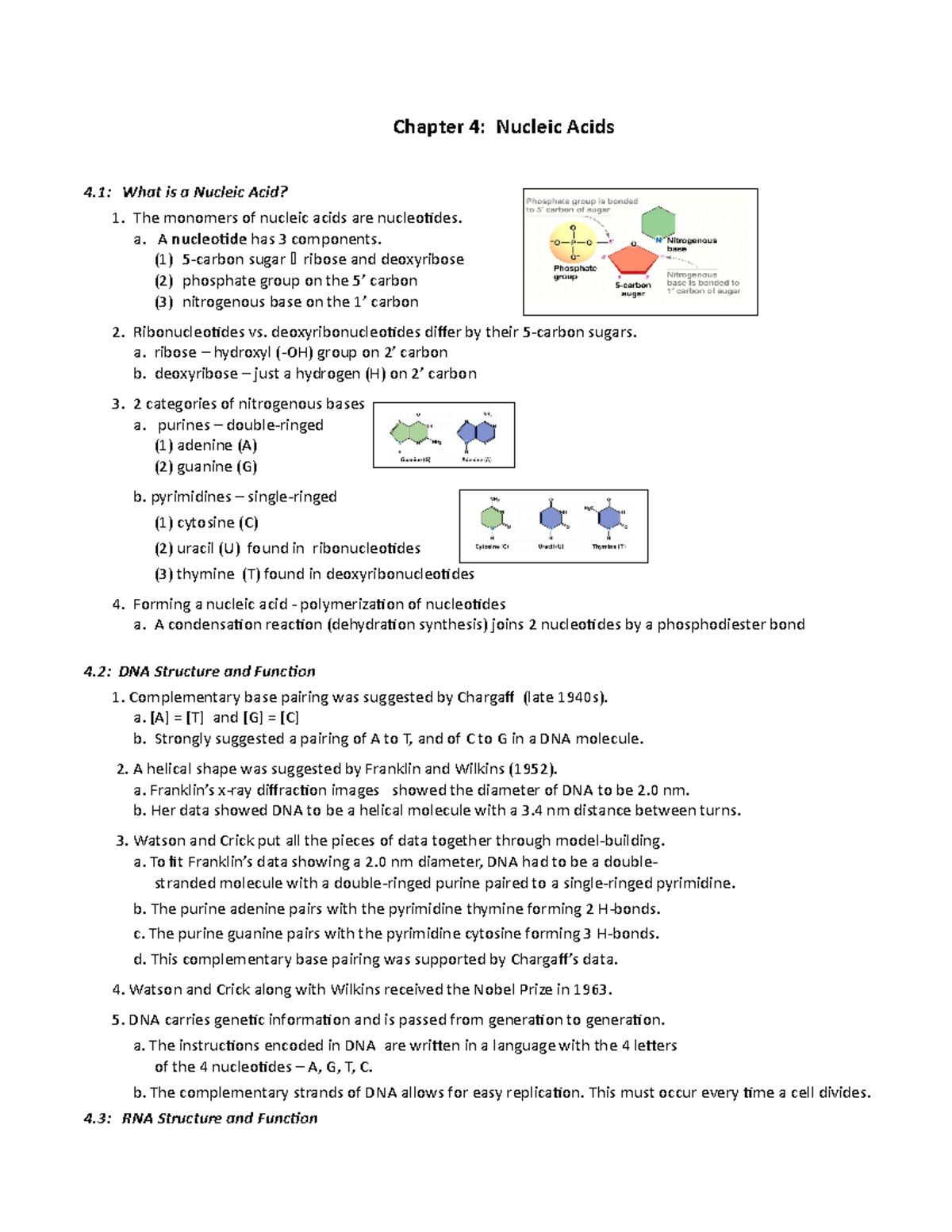 Ch 4, Nucleic Acids, 5th ed2 - Chapter 4: Nucleic Acids 4: What is a Nucleic Acid? The monomers ...