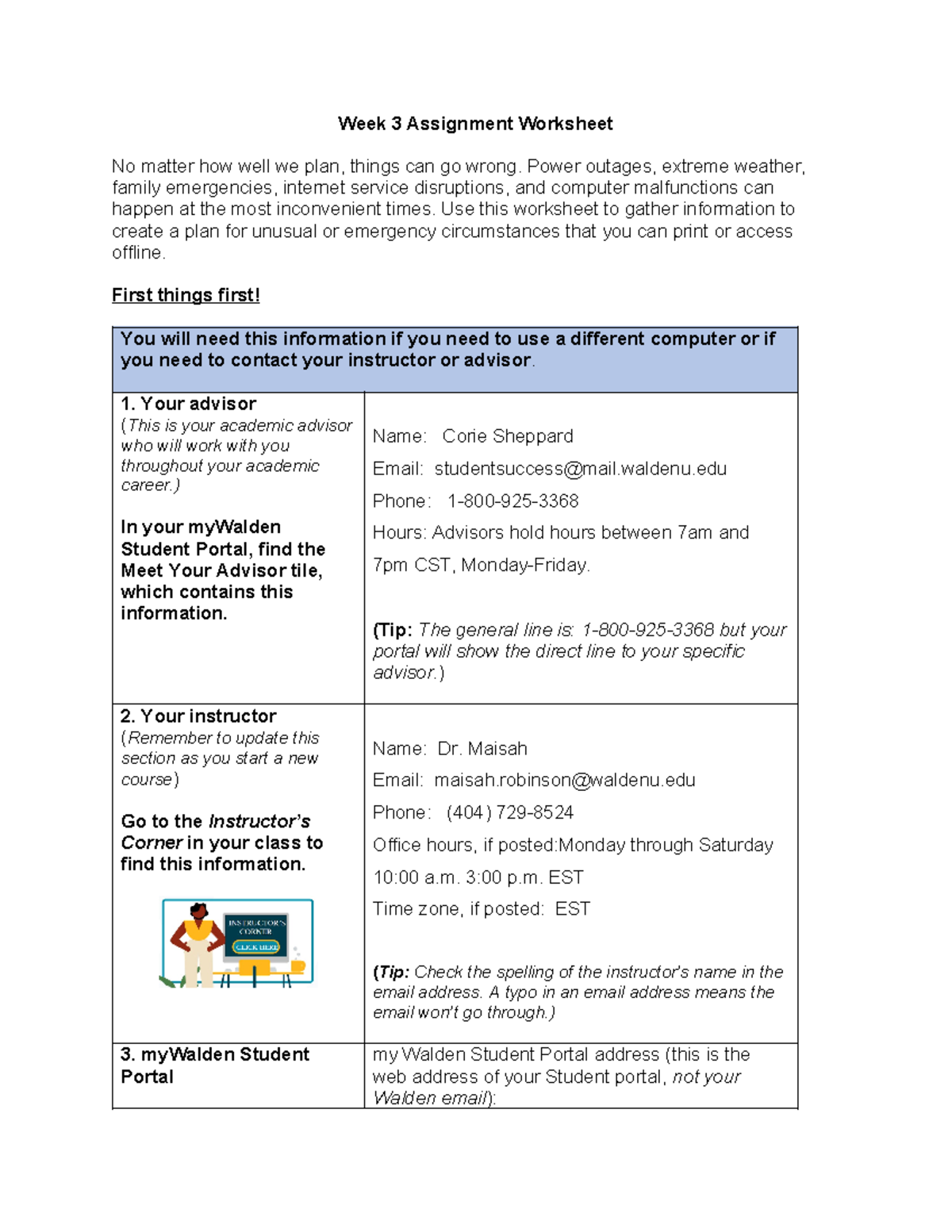 Wk3assngpage L - Week 3 Assignment Worksheet No matter how well we plan ...