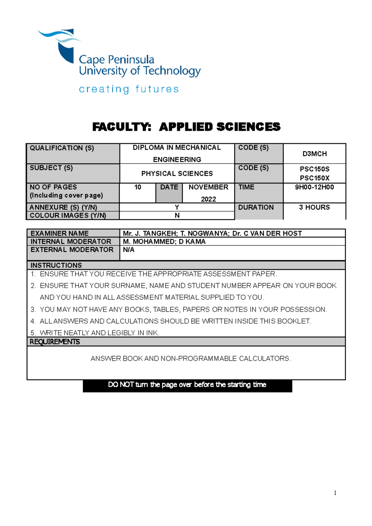 PSC150S PSC150X FISA QP - FACULTY: APPLIED SCIENCES QUALIFICATION (S ...
