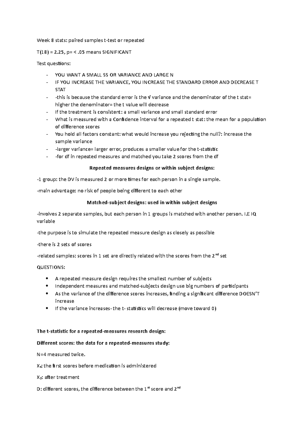 Week 8 Stats Lecture Notes 8 Week 8 Stats Paired Samples T Test Or Repeated T18 2 P