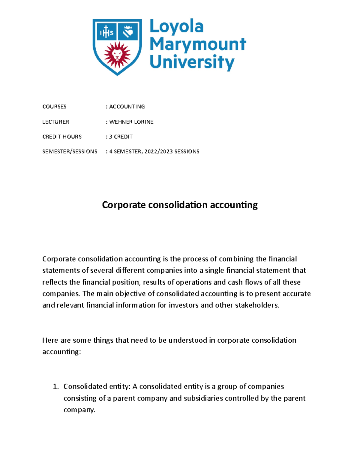 Corporate consolidation accounting - COURSES : ACCOUNTING LECTURER ...