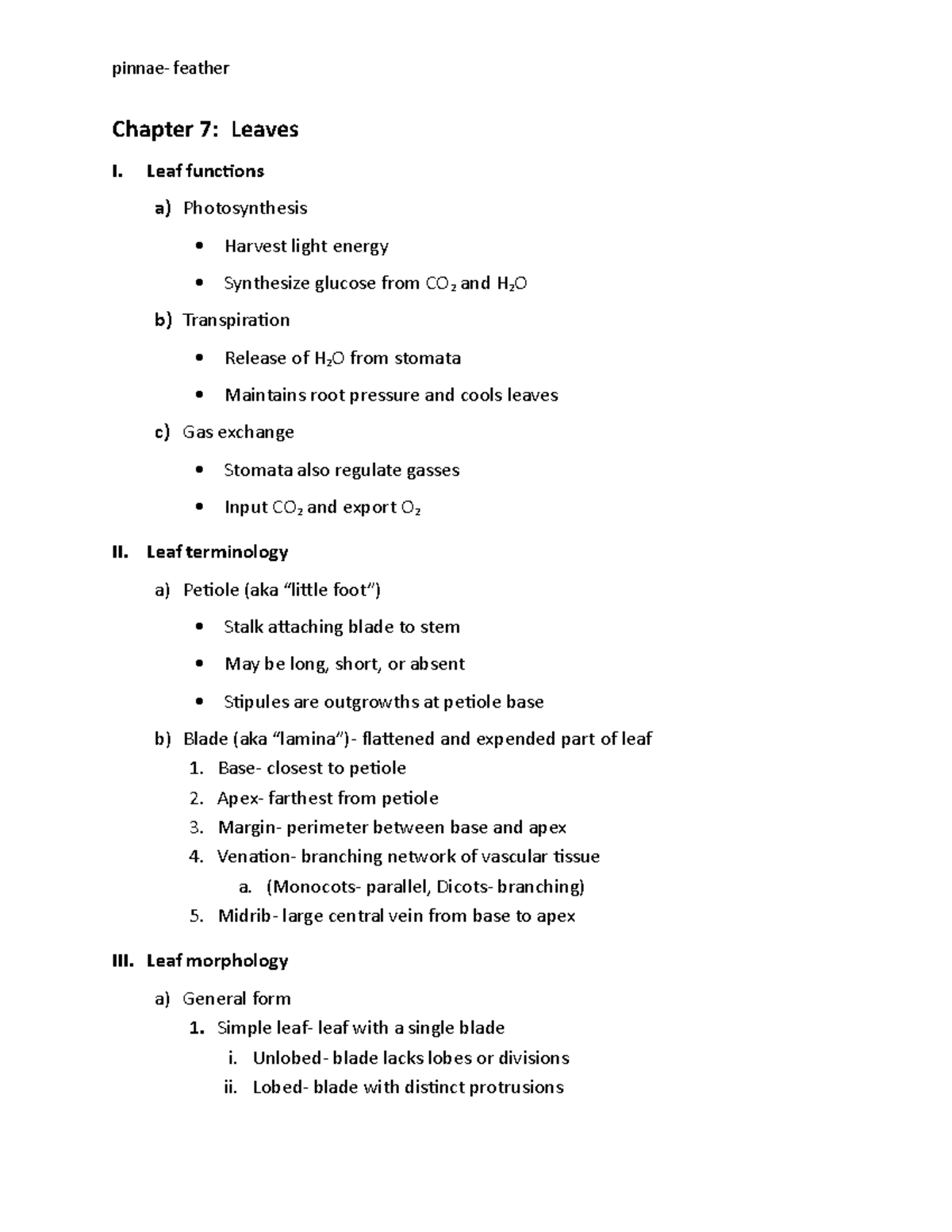 Chapter 7 Leaves Notes - Stern’s Introductory Plant Biology by James E ...