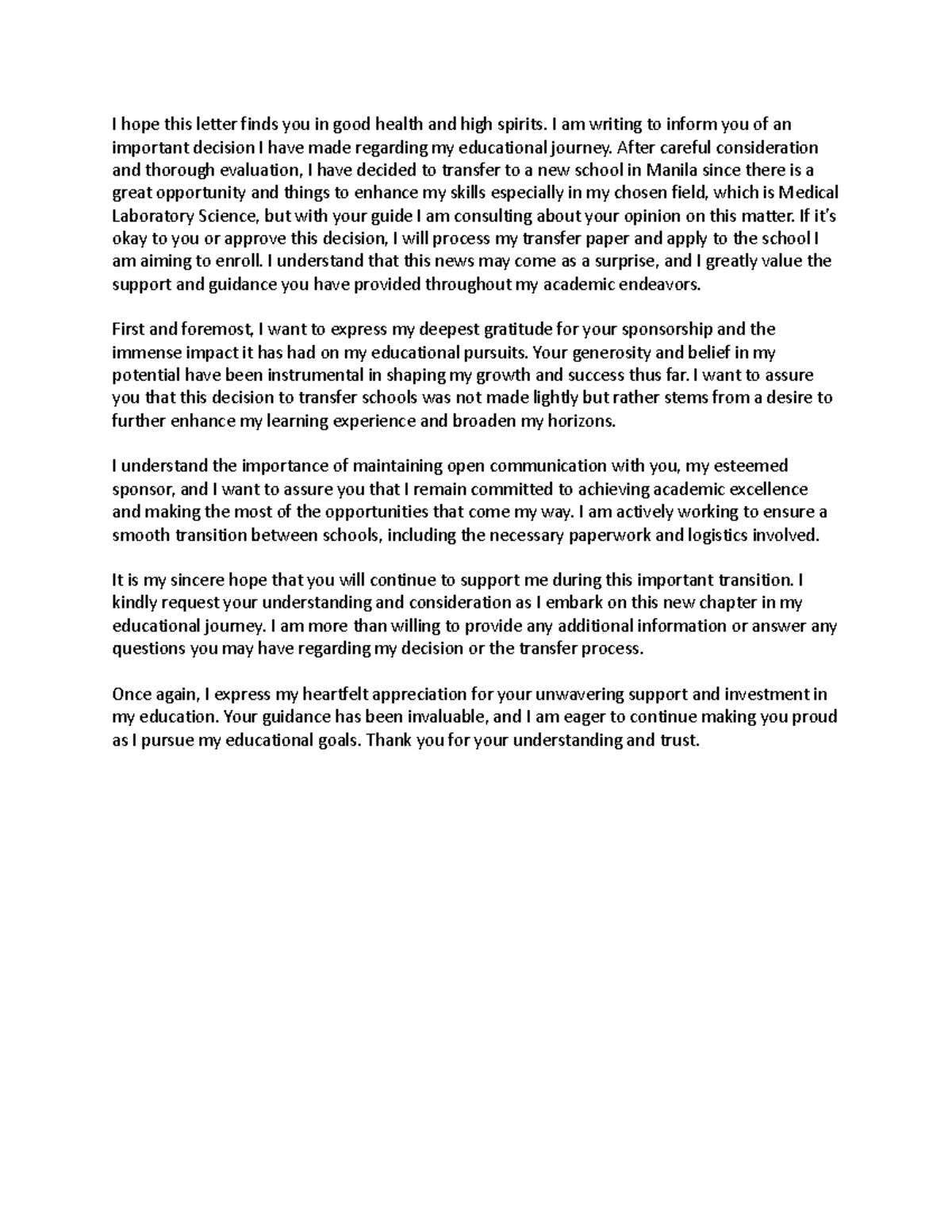 I hope this letter finds you in good health and high spirits - I am writing to inform you of an ...