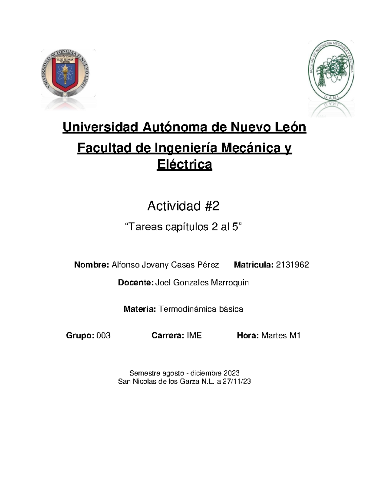 Actividad#2 Tareas capitulos 2 al 5 - Termodinámica Básica Y ...