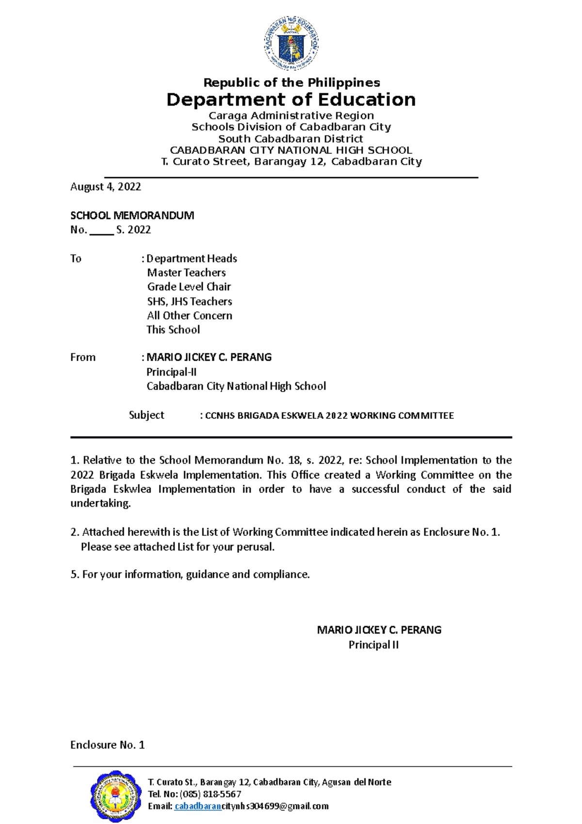School MEMO 2022 015 1 Final - Department of Education Caraga Administrative Region Schools ...