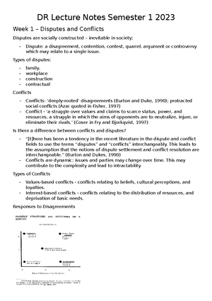 Dispute Resolution - Notes - Dispute Resolution notes Lecture 1 Dispute ...