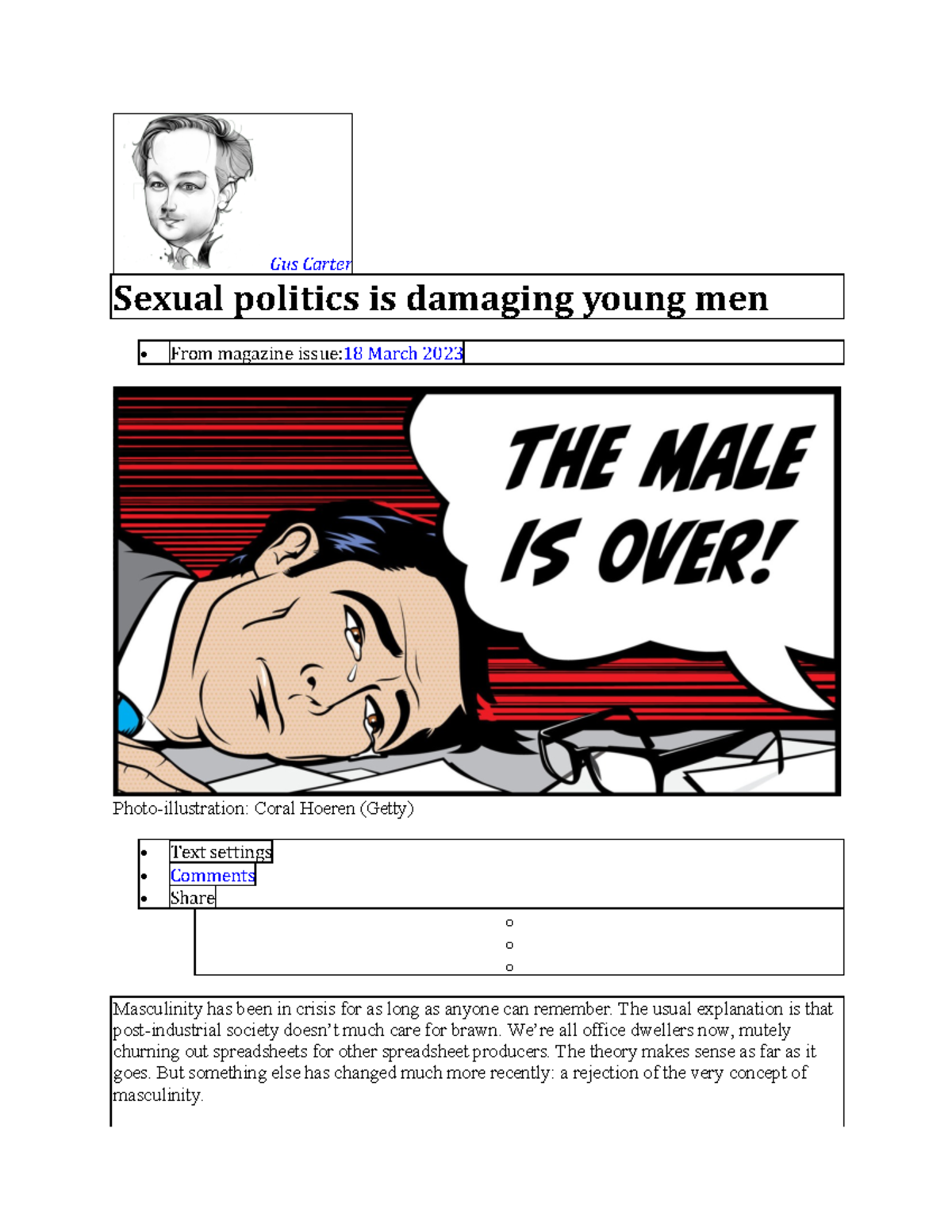 Article - Gus Carter Sexual politics is damaging young men From ...