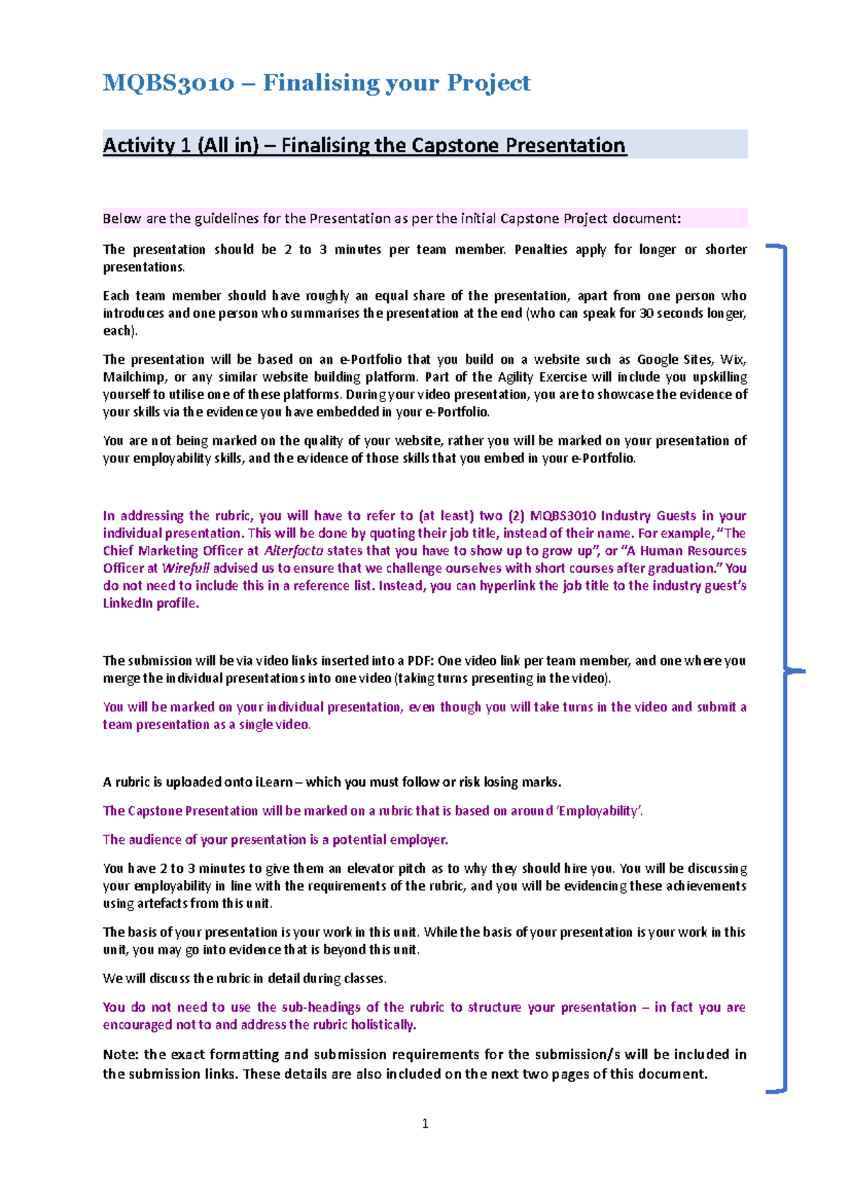 Week 10 - 2023 S2 - explanation of capstone project - MQBS3010 ...