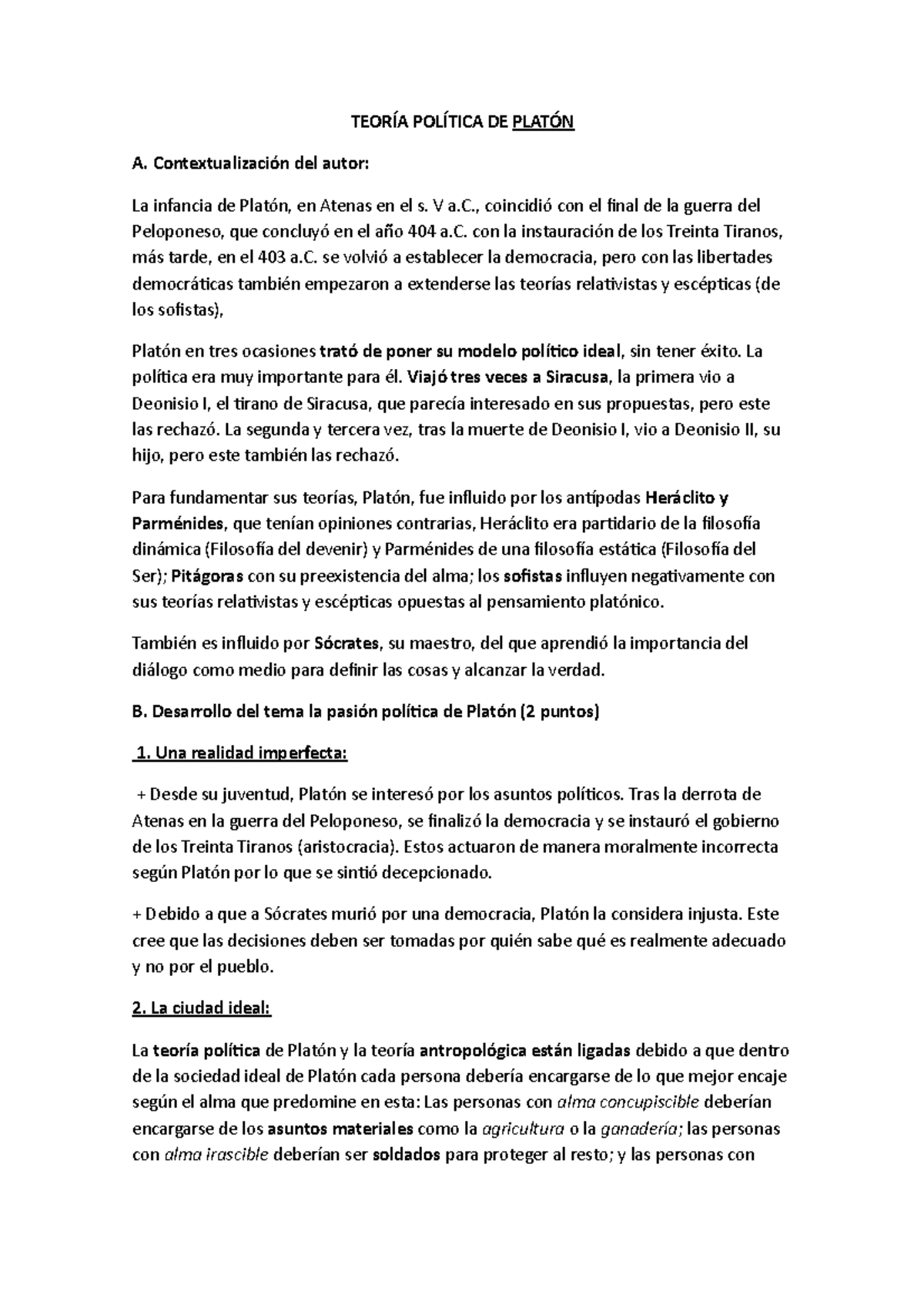 Teoría Política DE Platón - TEORÍA POLÍTICA DE PLATÓN A ...