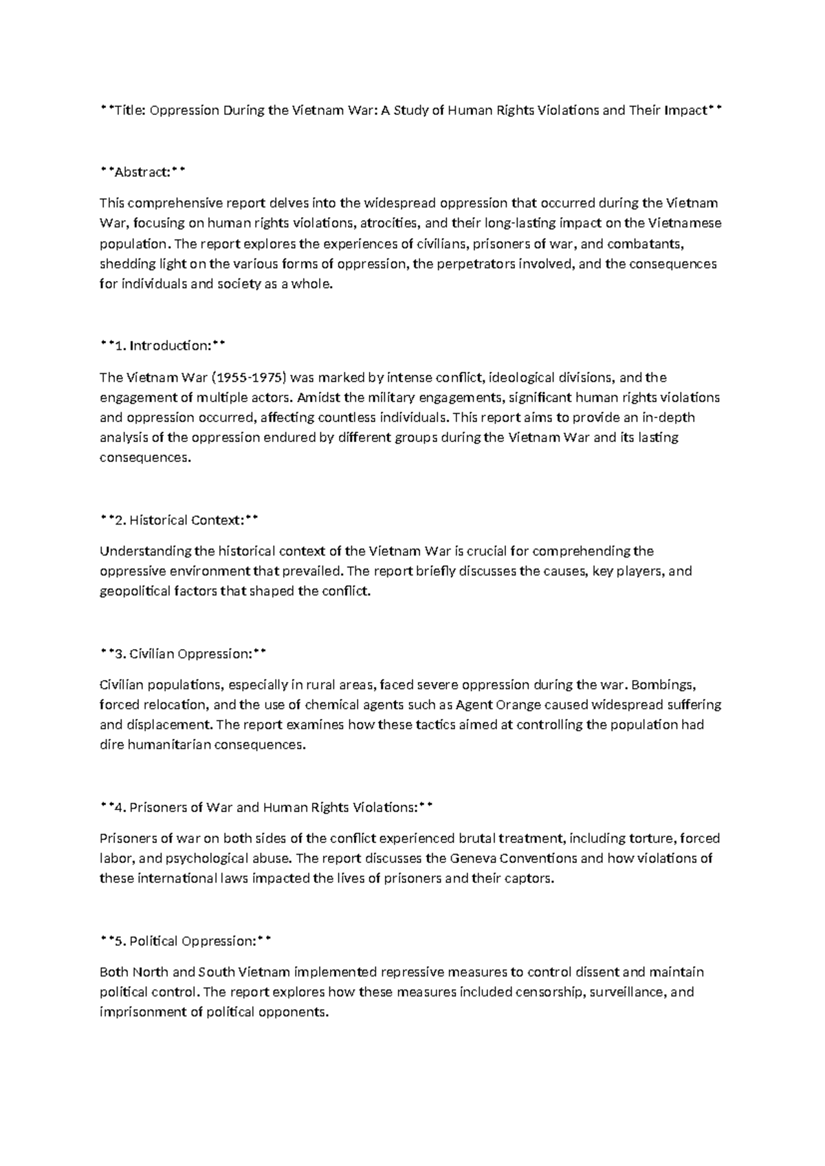 Vietnam War - Tutorial 1 - Title: Oppression During the Vietnam War: A ...