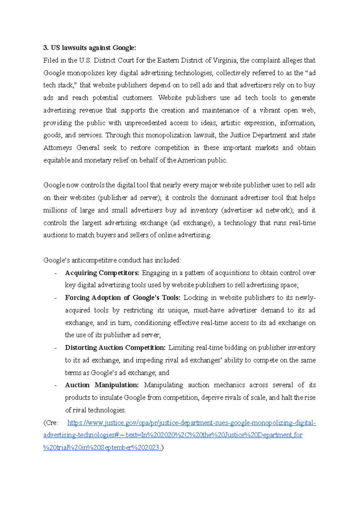 Monopoly Google - US lawsuits against Google: Filed in the U. District ...