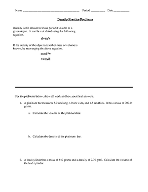 WS1-4Density - Notes - WS1-4Density Example Find the density of an ...