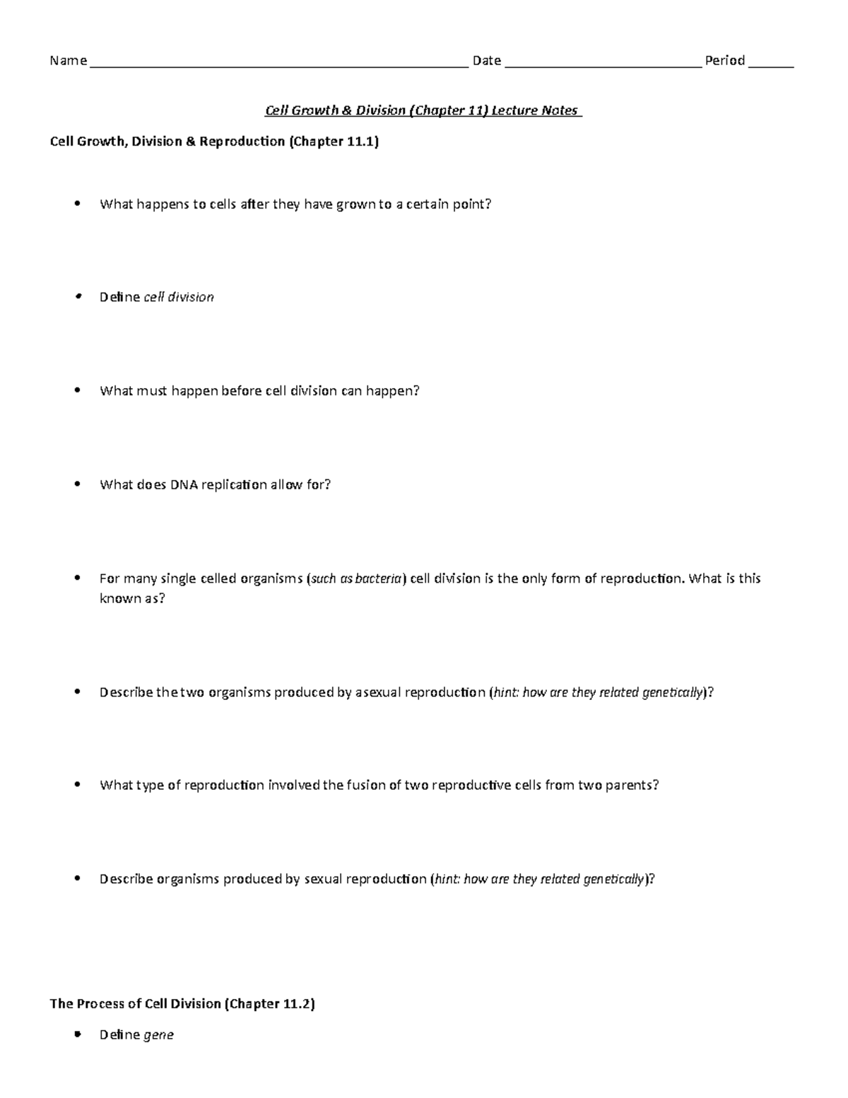 Cell Growth Division Chapter 11Lecture Notes - Studocu