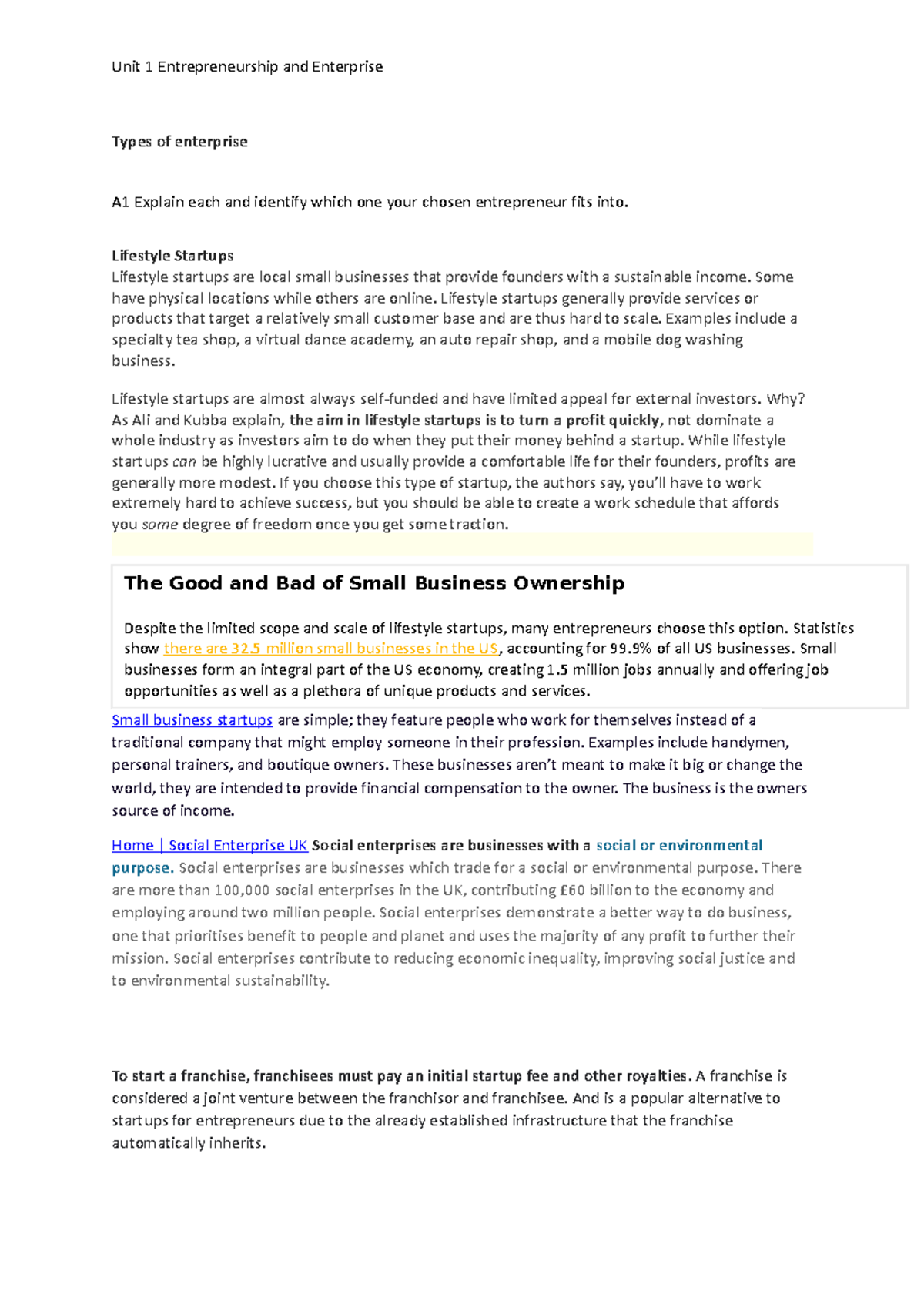 Types of enterprise - Unit 1 Entrepreneurship and Enterprise Types of ...