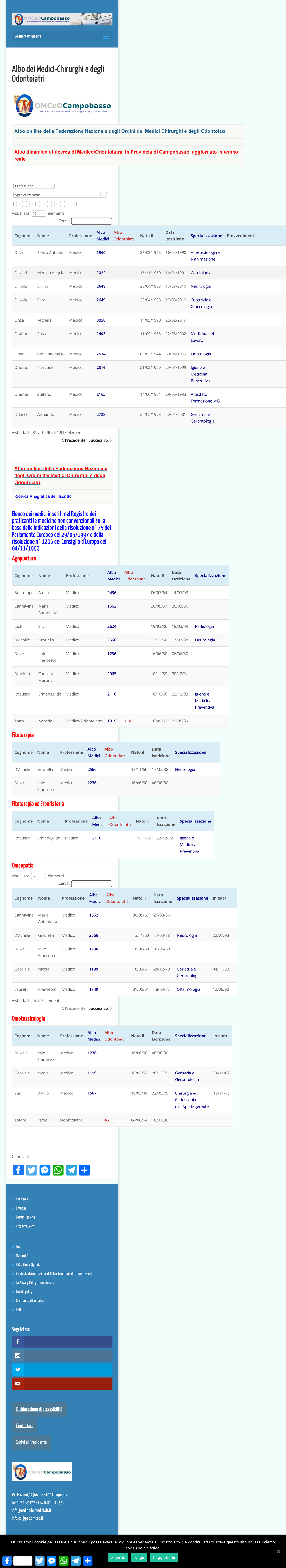 Albo dei Medici-Chirurghi e degli Odontoiatri OMCe O Campobasso - ! Seleziona una pagina Albo ...