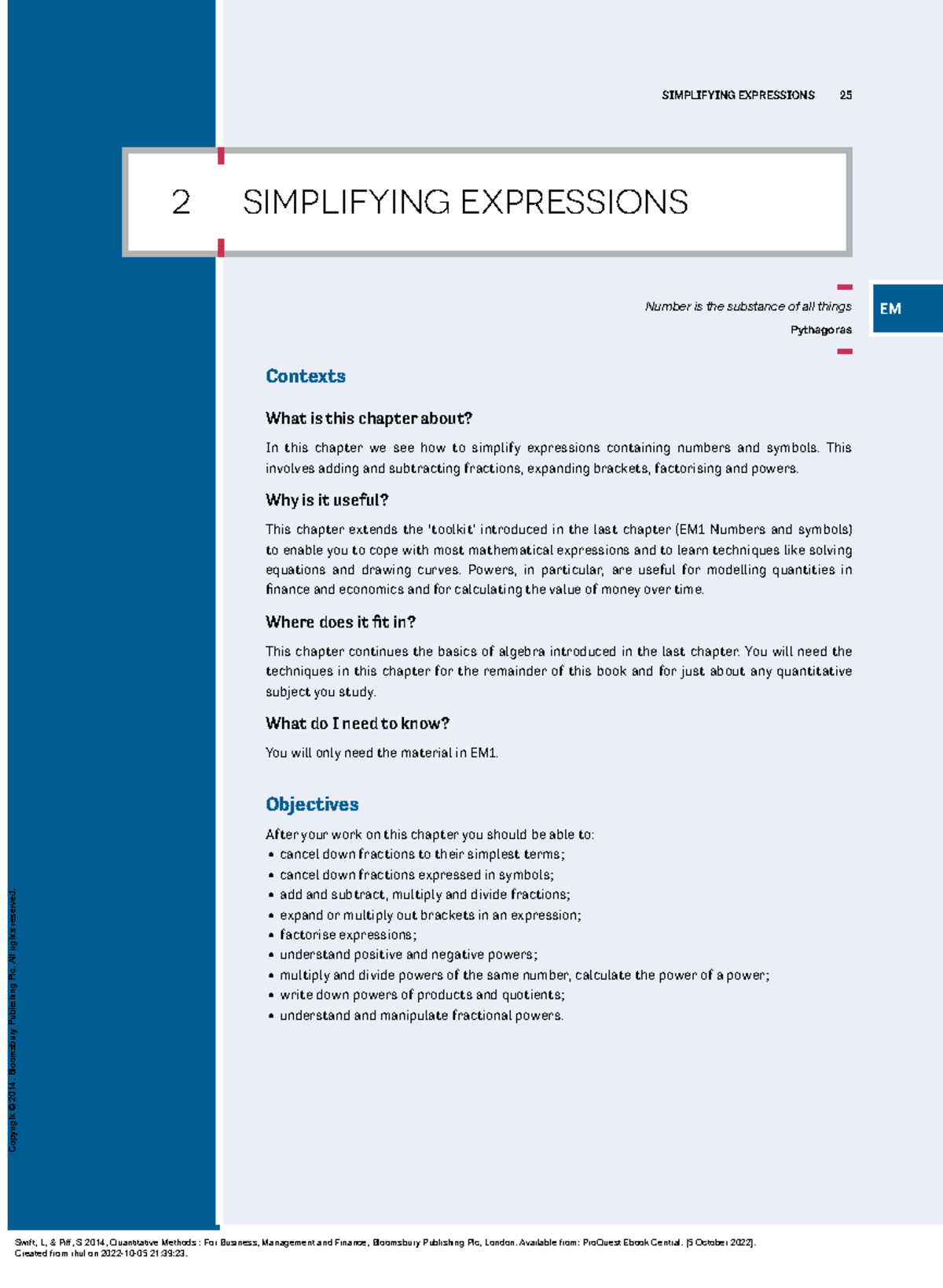 QM Chapter 2 - simpifying - 2 Simplifying expressions Contexts What is this chapter about? In ...
