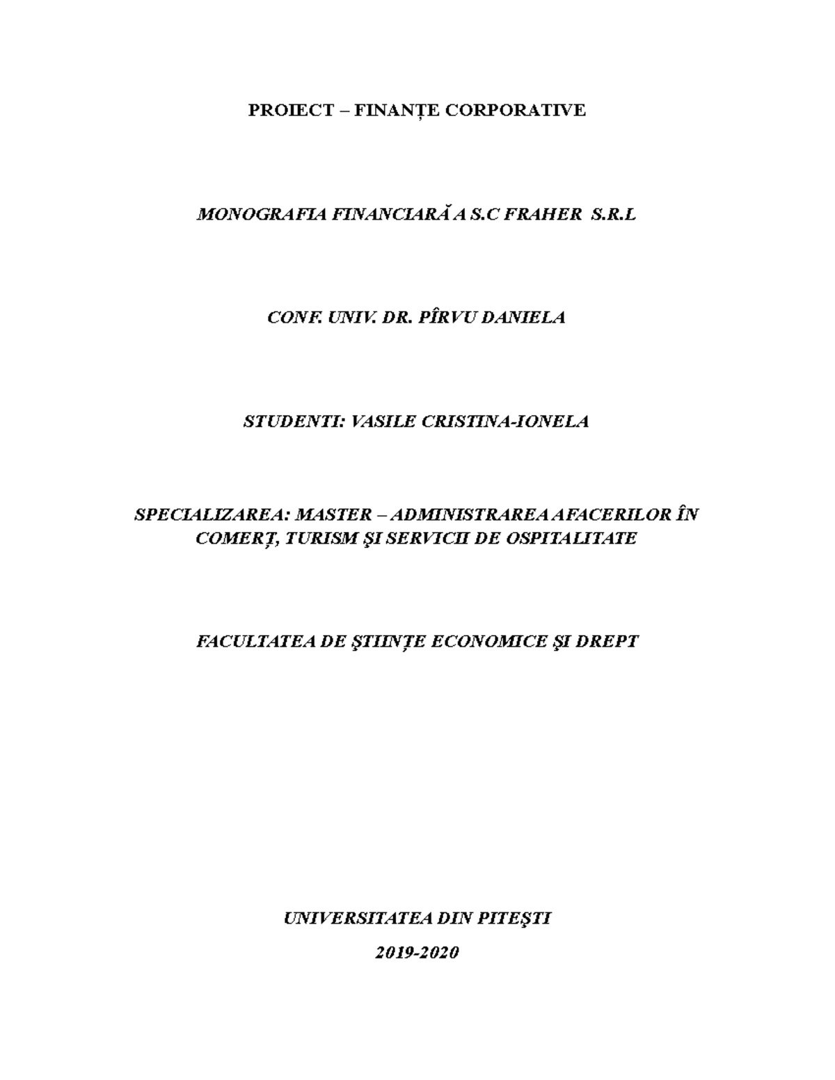 Proiect - finante corporative - PROIECT – FINANŢE CORPORATIVE ...