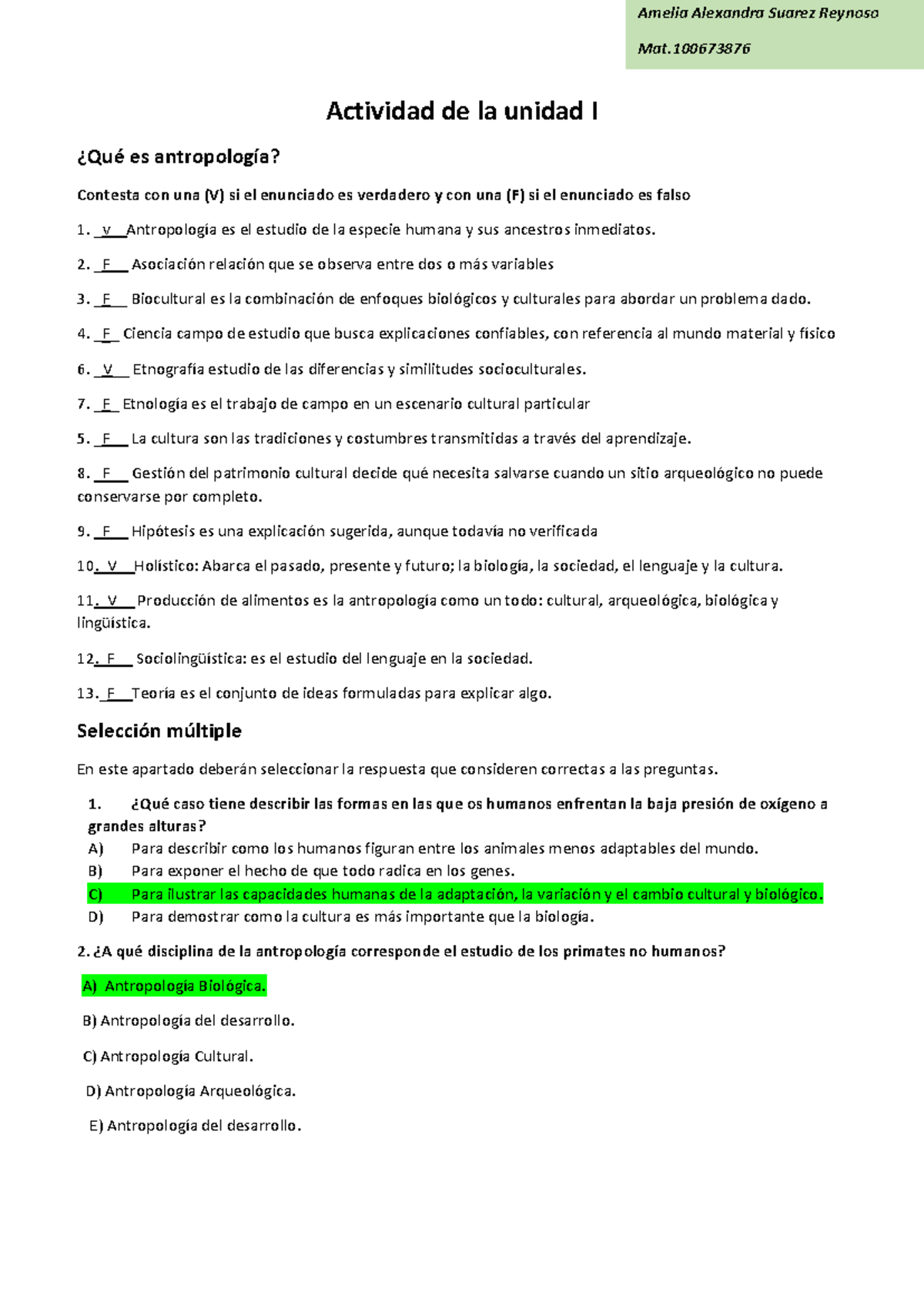 Actividad ud 1 Antro. Amelia Suarez - Actividad de la unidad I ¿Qué es ...
