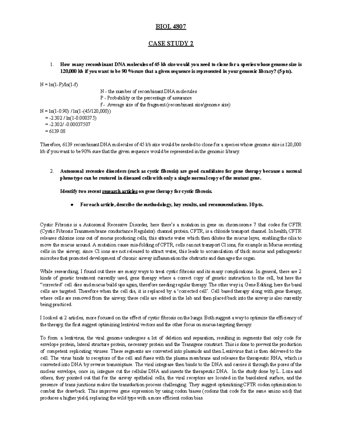 Case Study 2 Questions and Answers - BIOL 4807 CASE STUDY 2 How many ...