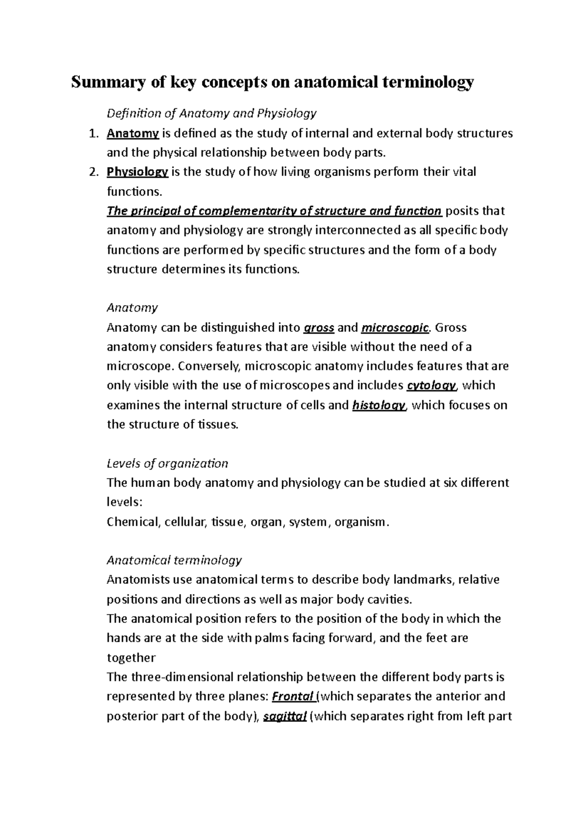 Anatomical terminology tutorial - Summary of key concepts on anatomical ...
