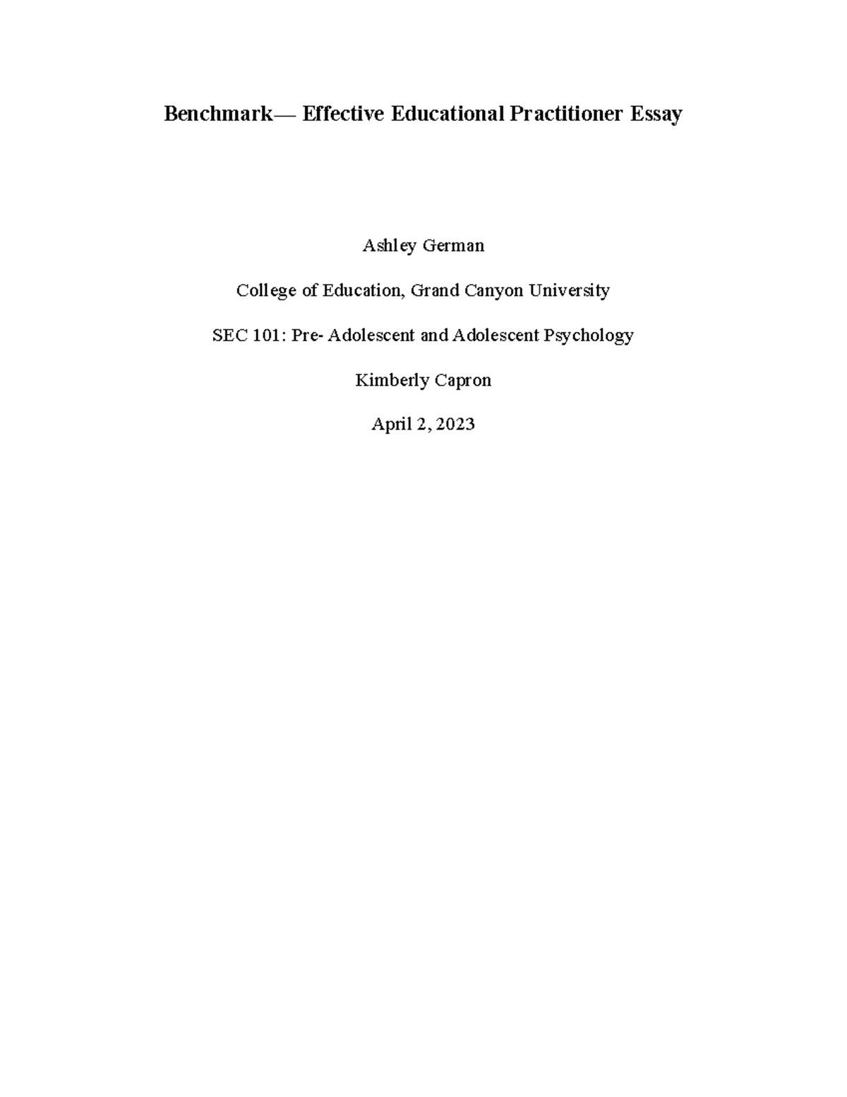 Benchmark sec101 - Benchmark— Effective Educational Practitioner Essay ...