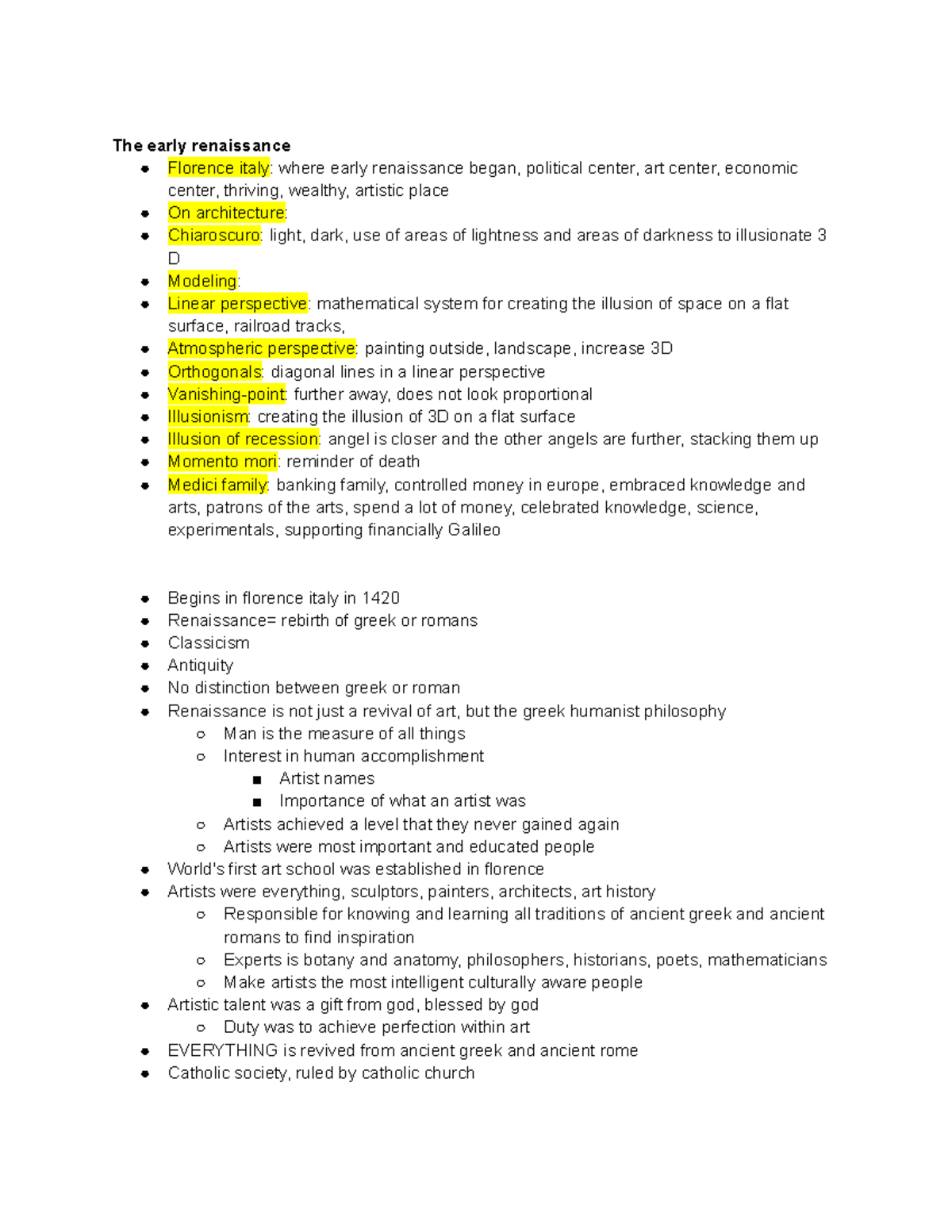 Art notes exam 2 - everything she lectures on - The early renaissance ...