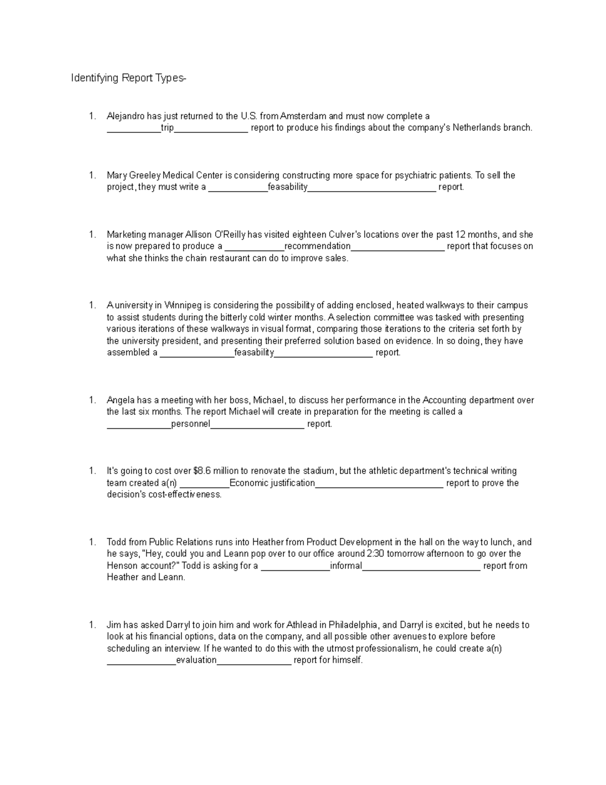 Identifying report types - Identifying Report Types- Alejandro has just ...