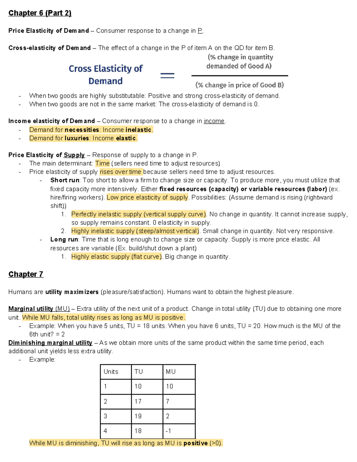 Microeconomics Notes (Exam 2) - Chapter 6 (Part 2) Price Elasticity of ...