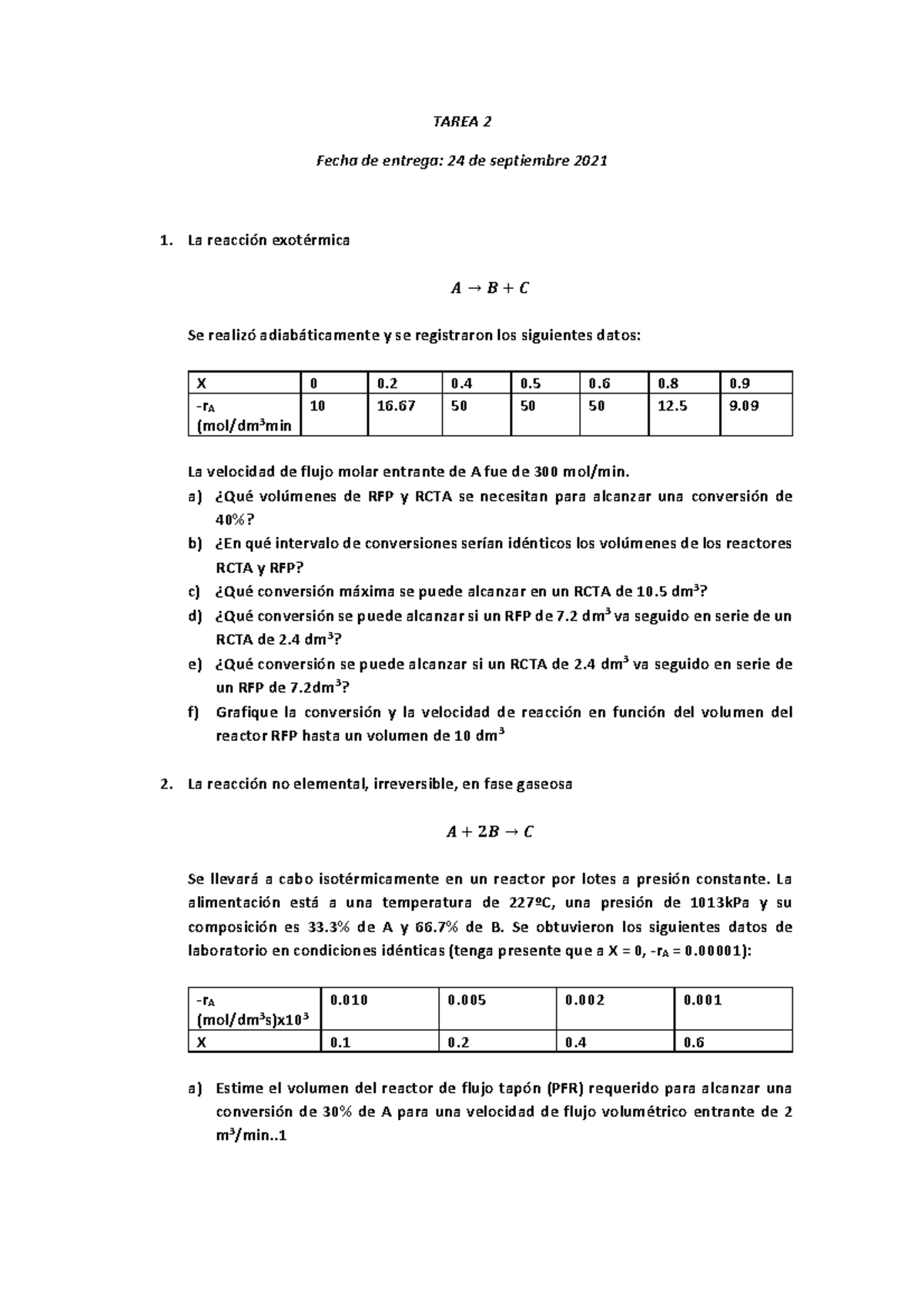 Tarea 2 2021 - Problemas de cinetica quimica de reacciones - TAREA 2 ...