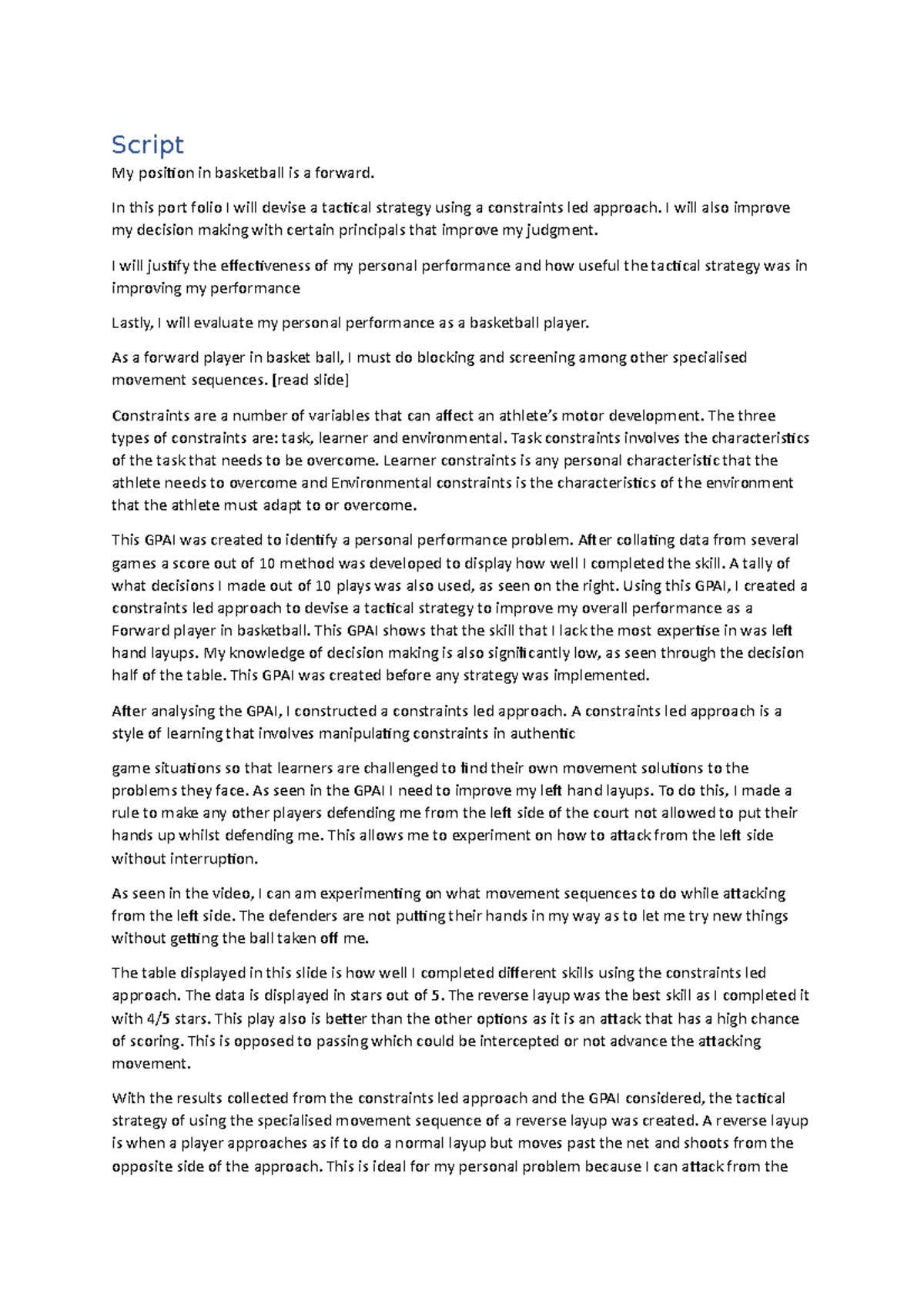 script for basketball analysis - Script My position in basketball is a ...