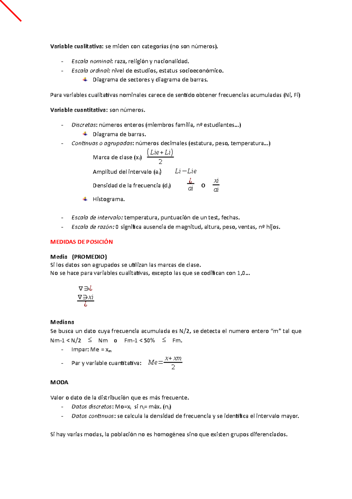 Estadistica - un pequeño resumen de las formulas a usar - Variable ...