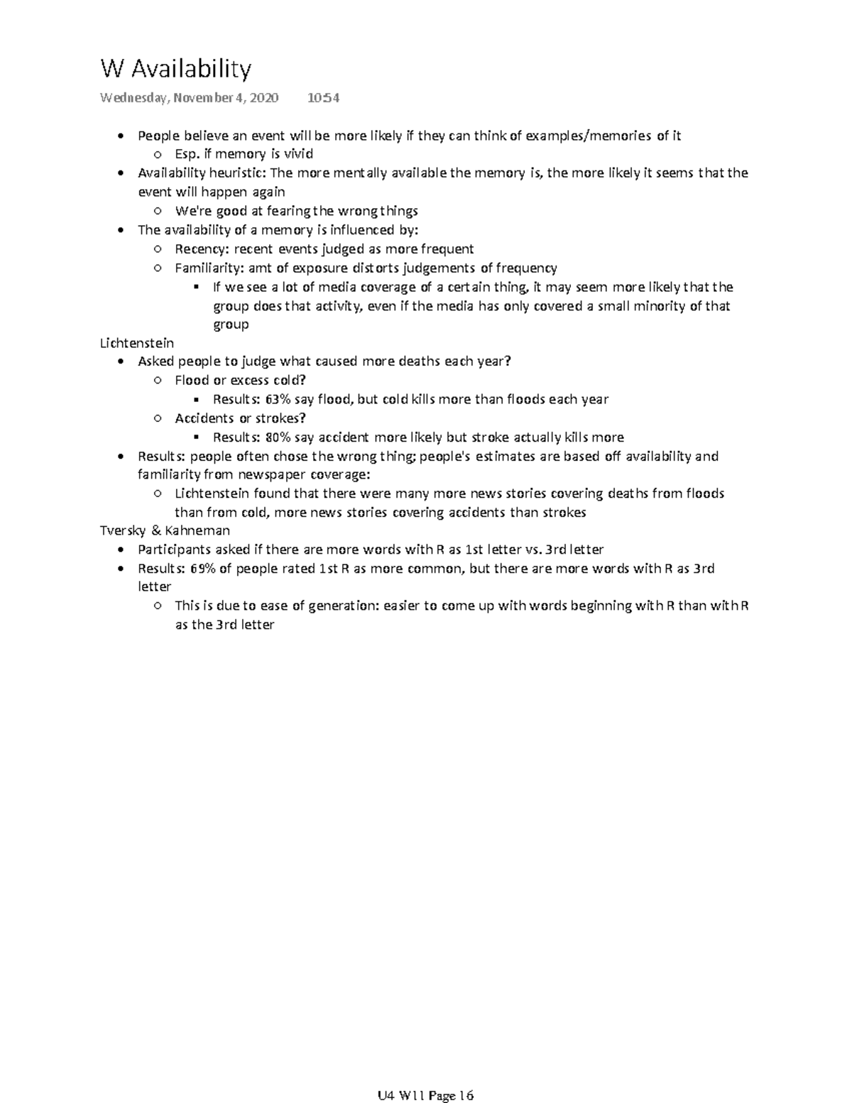 Unit 4 Availability Zimmerman F2020 People Believe An Event Will Be