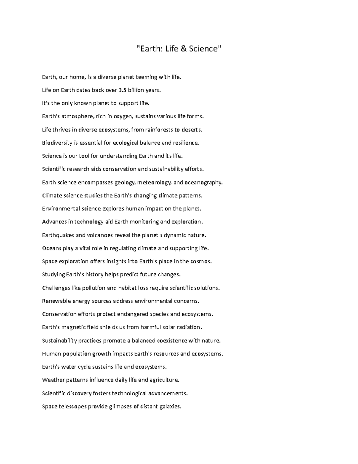 Earth Life and Science Grade 12 - "Earth: Life & Science" Earth, our ...