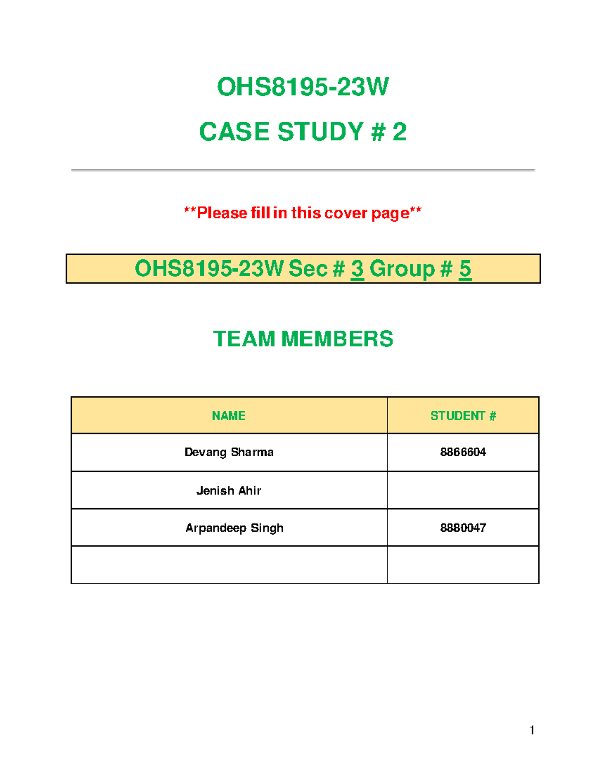 Case Study # 2 - OHS8195-23W CASE STUDY # 2 Please fill in this cover ...