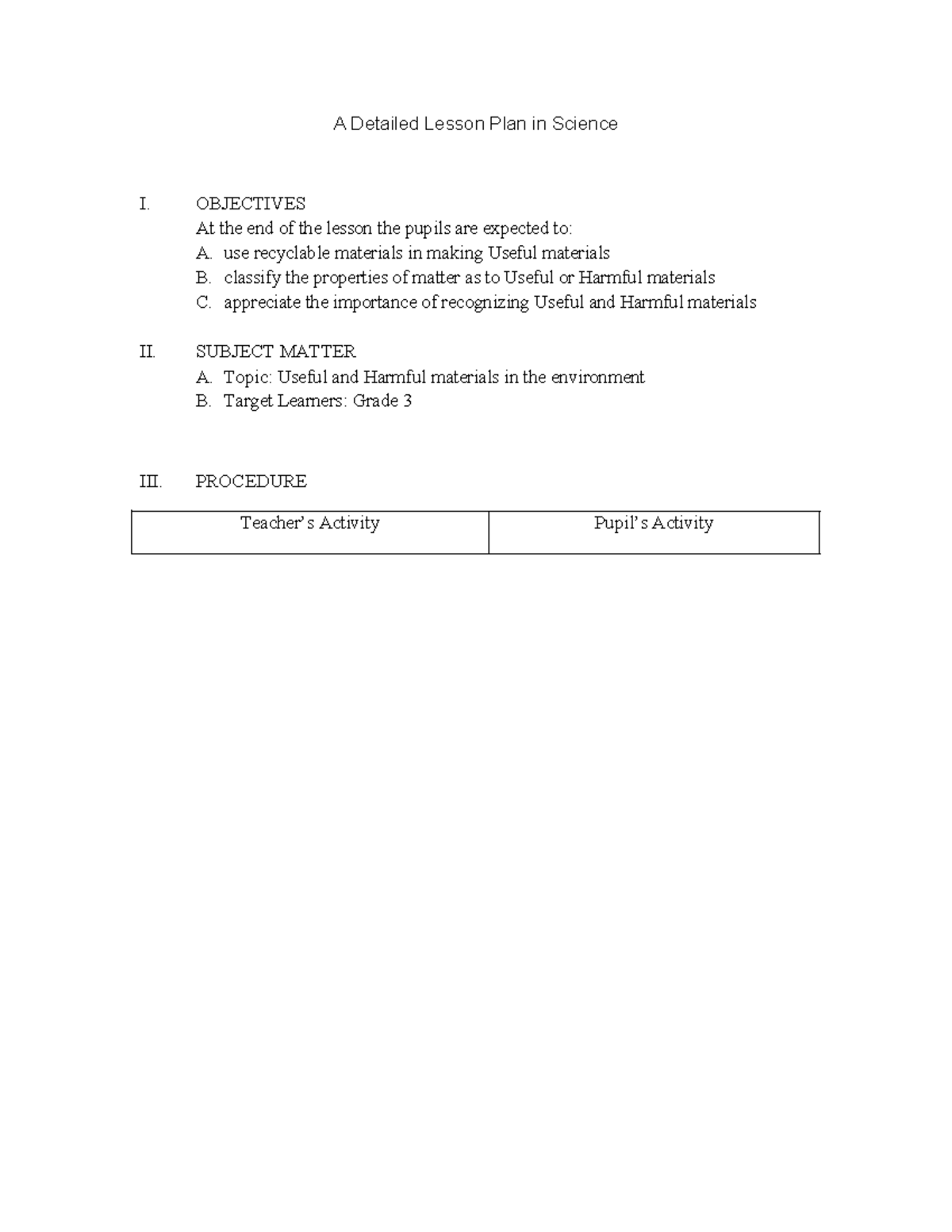 Lesson Plan in Science - LEESON PLAN - A Detailed Lesson Plan in ...
