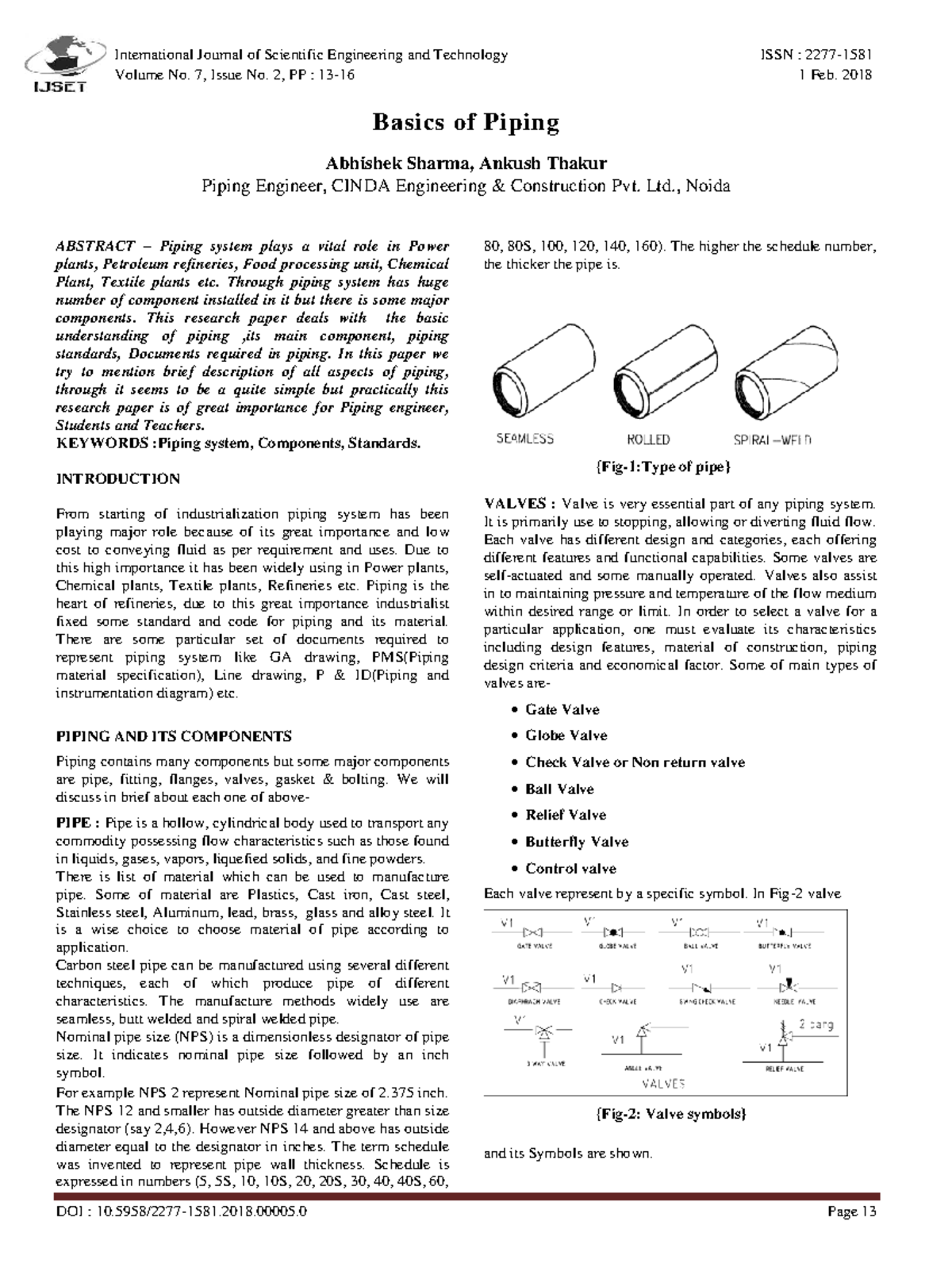 Basics of Piping - Volume No. 7, Issue No. 2, PP : 13-16 1 Feb. 2018 ...
