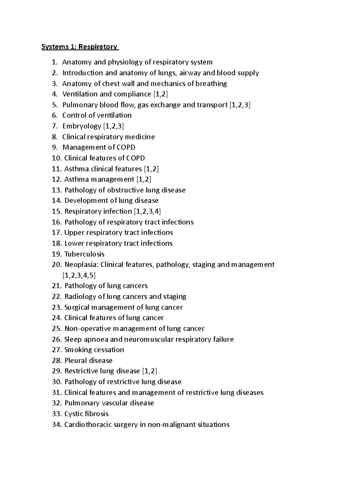 Systems 1 Respiratory Topic list - Systems 1: Respiratory Anatomy and ...