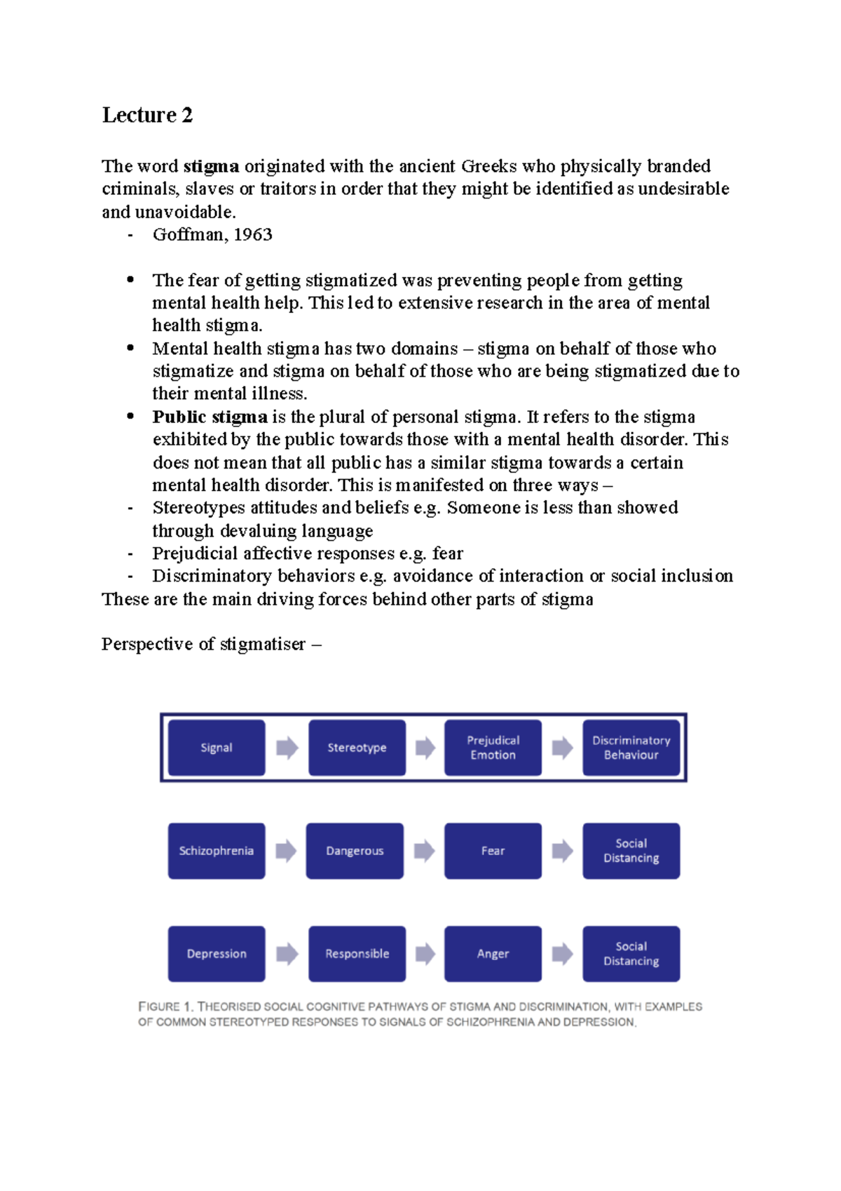 Lecture 2 - Lecture 2 The word stigma originated with the ancient ...