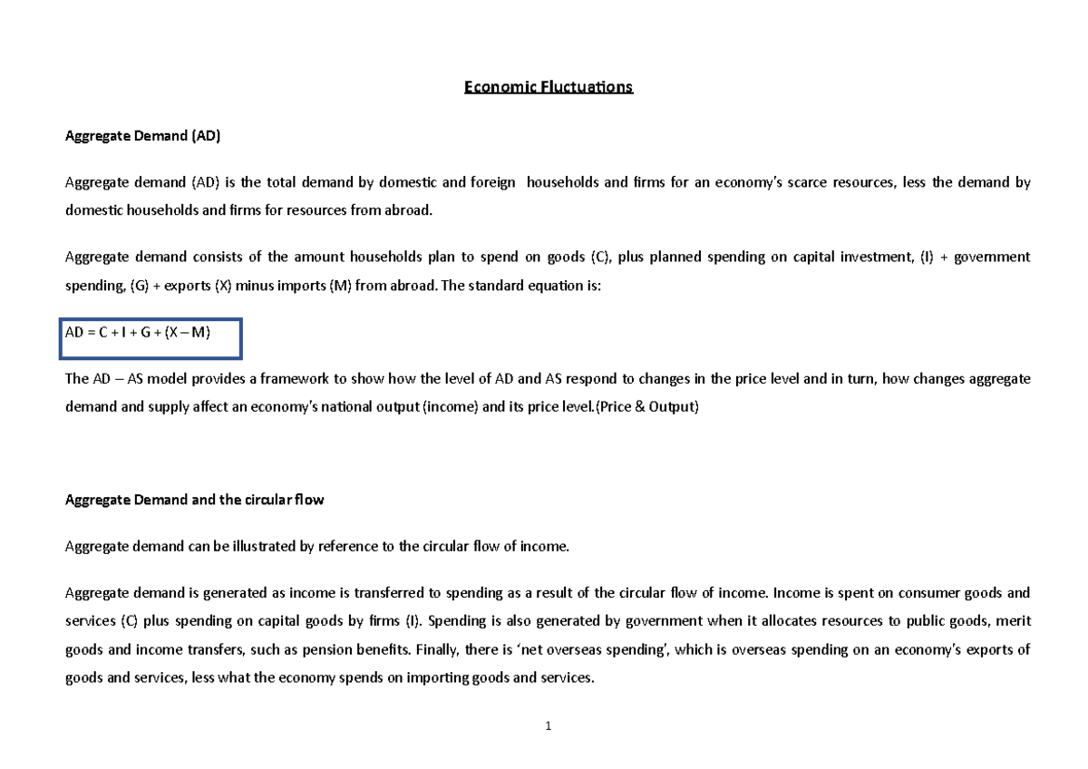 Aggregate Demand - Short Note - Economic Fluctuaions Aggregate Demand ...
