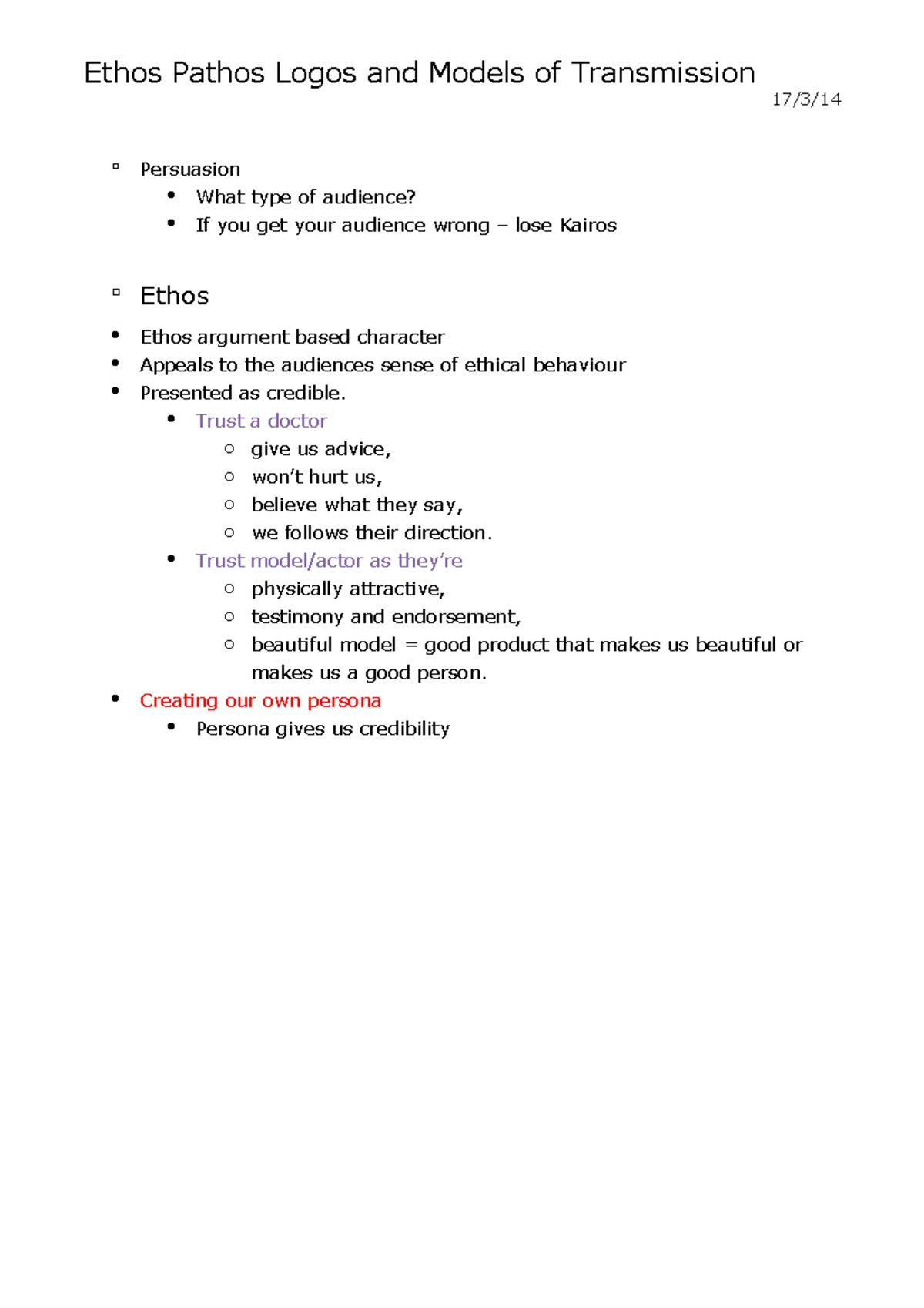 Lecture notes, lecture All Lectures - Ethos Pathos Logos and Models of ...